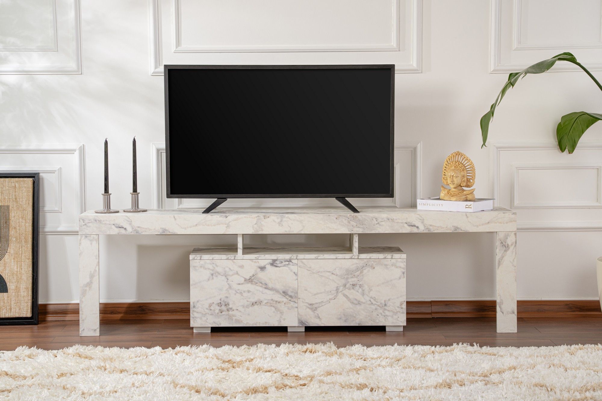 Elegante mueble de TV de mármol fresia, 180 cm x 50 cm x 31,3 cm ...