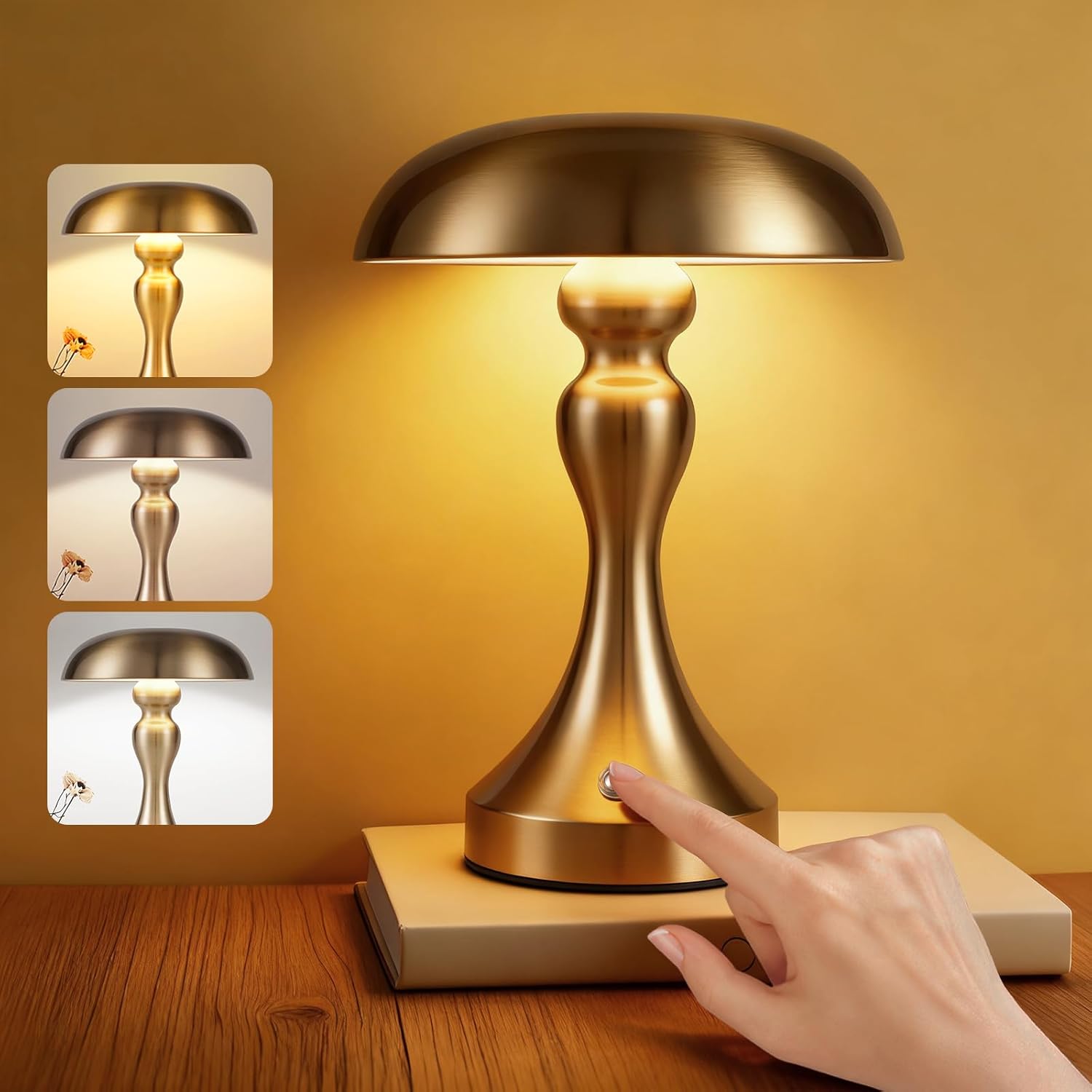 ZMH Lampe De Table Sans Fil Lampe De Table Tactile En Bronze Doré Avec ...