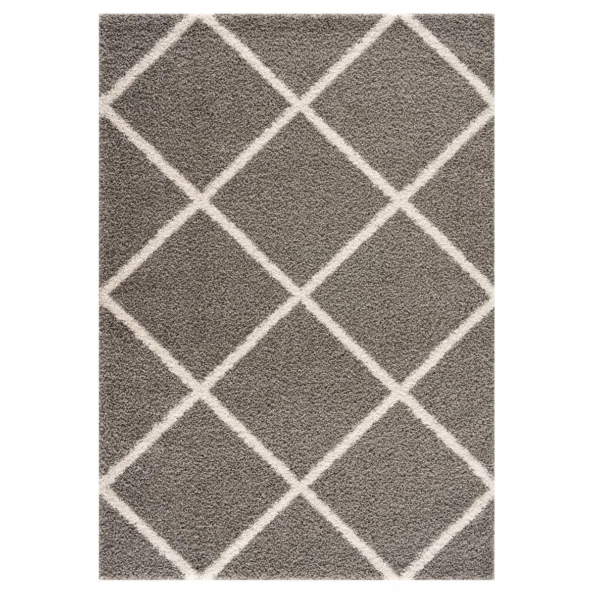 Tapis longs poils shaggy 200x290 rectangle tissé gris motif scandinave | Leroy Merlin