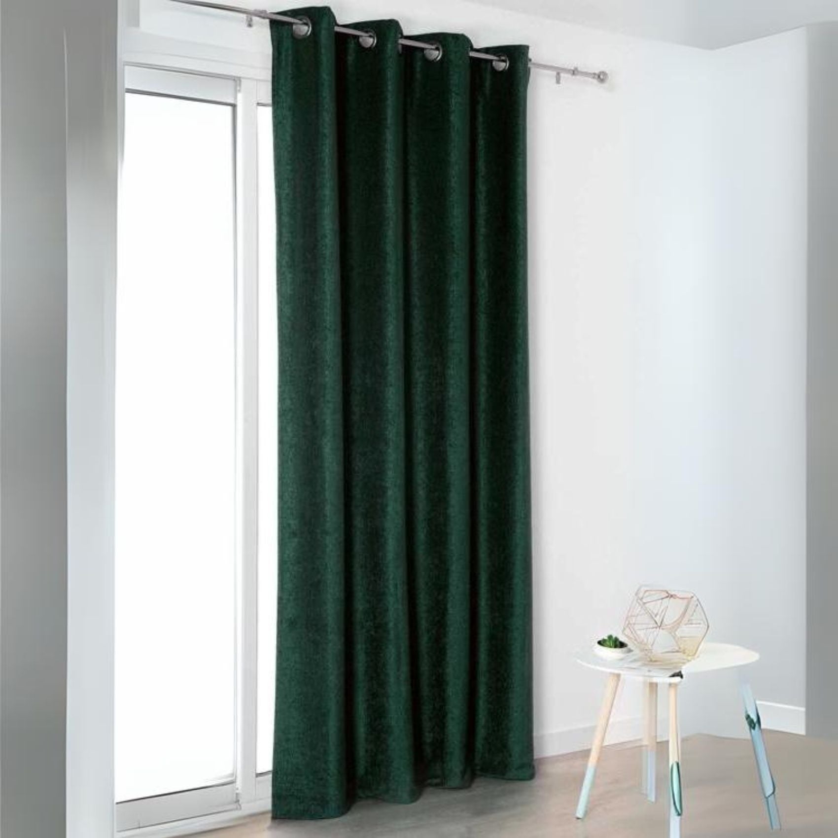 Rideau Aspect Velours Uni - Vert emeraude - 140x245 cm - Polyester ...