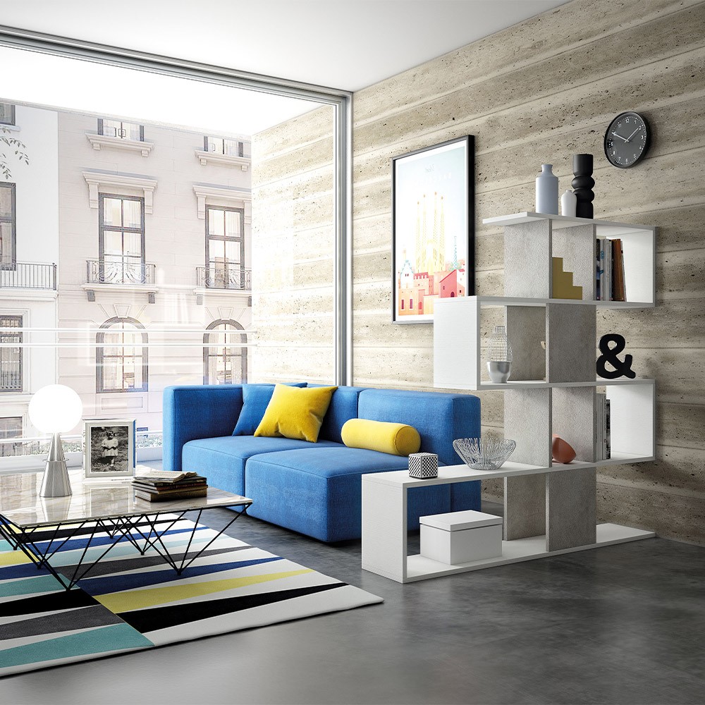 Bibliothèque double face au design moderne gris blanc Libkaf | Leroy Merlin