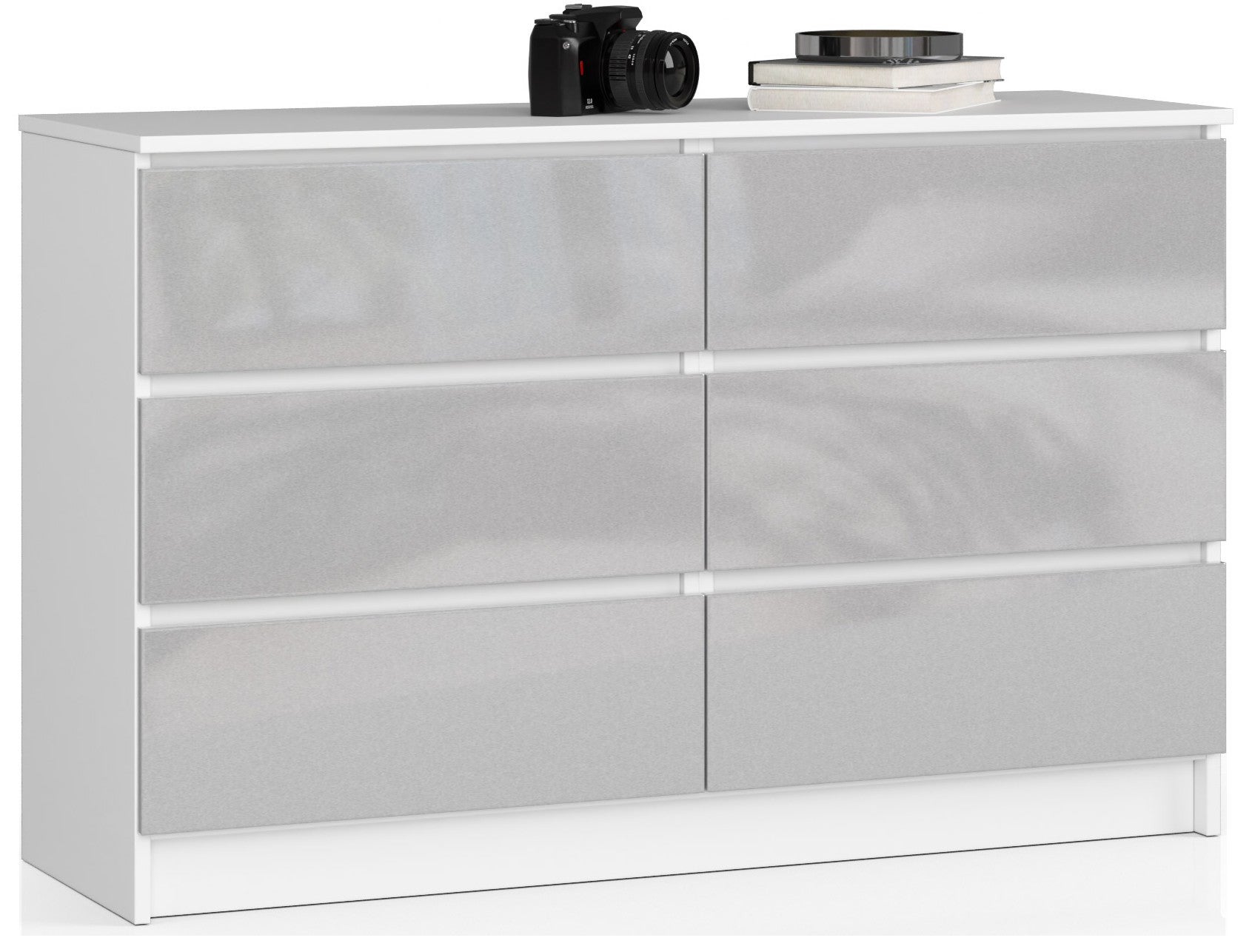 Commode : 6 tiroirs, blanc | métallique brillant, 120 x 77 x 40cm ...
