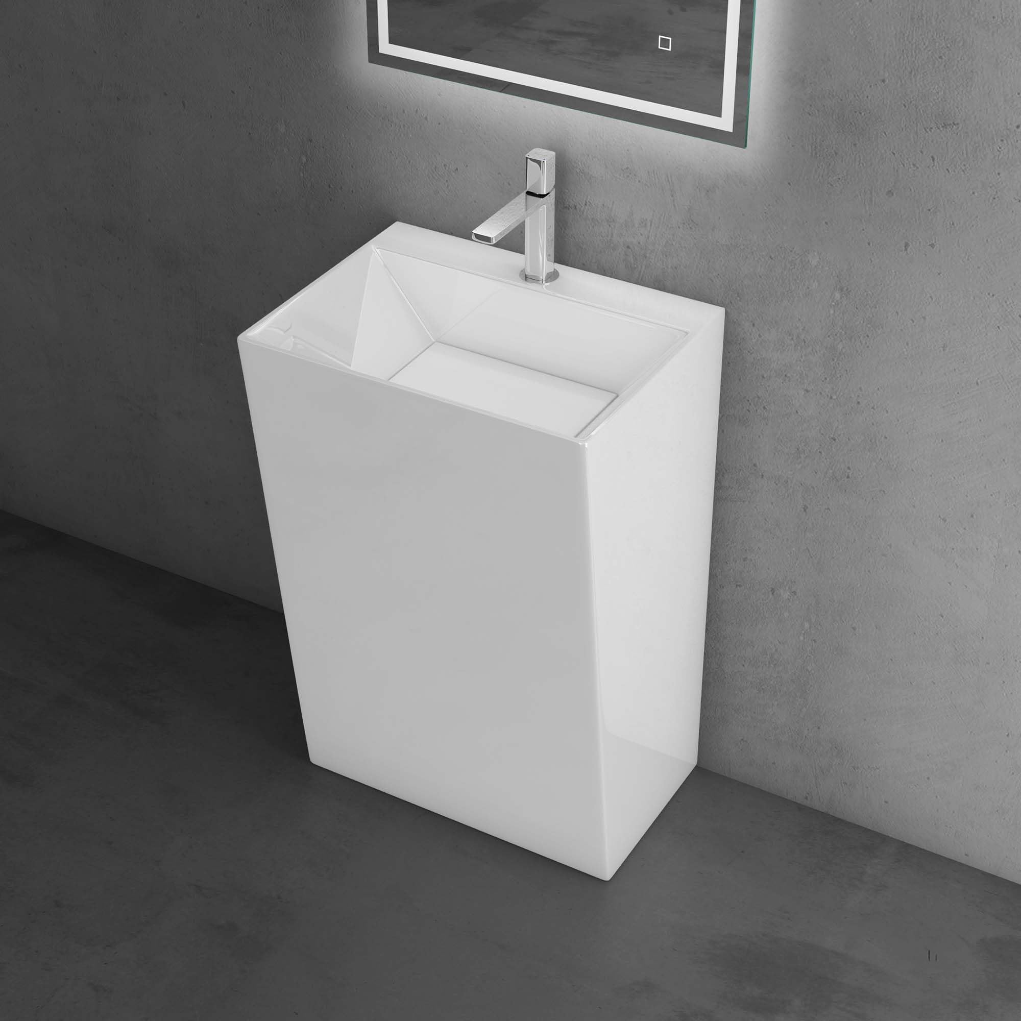 Doporro Lavabo sur Pied Blanc Vasque Colonne en Fonte Minérale Lave ...