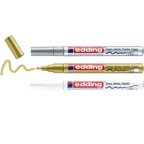 Edding 751 - Marqueur peinture brillante -Set de 3 assortis métallisés ...