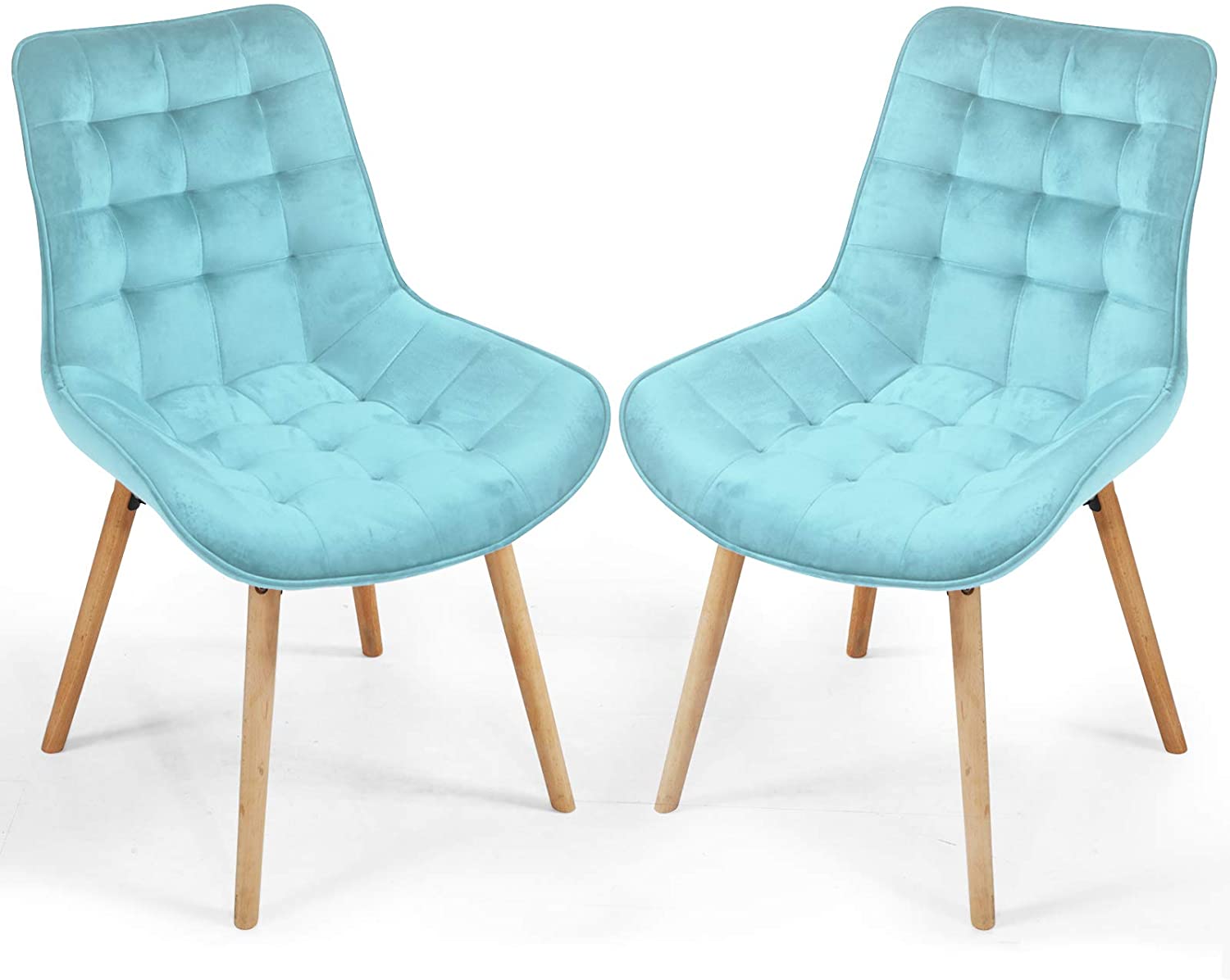 Lot de 2 chaises de salon salle à manger pied en bois et velours ...
