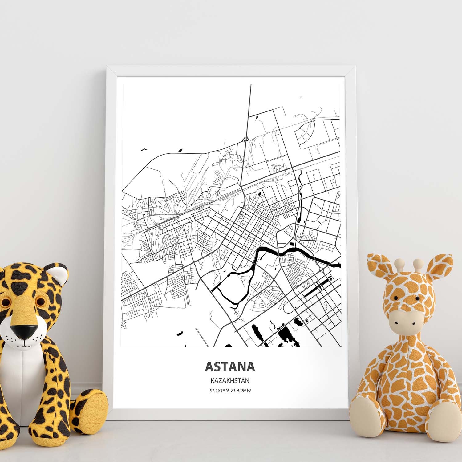 Astana Map Affiche - Kazakhist. Villes Des Villes D'asie Avec Des Mers ...