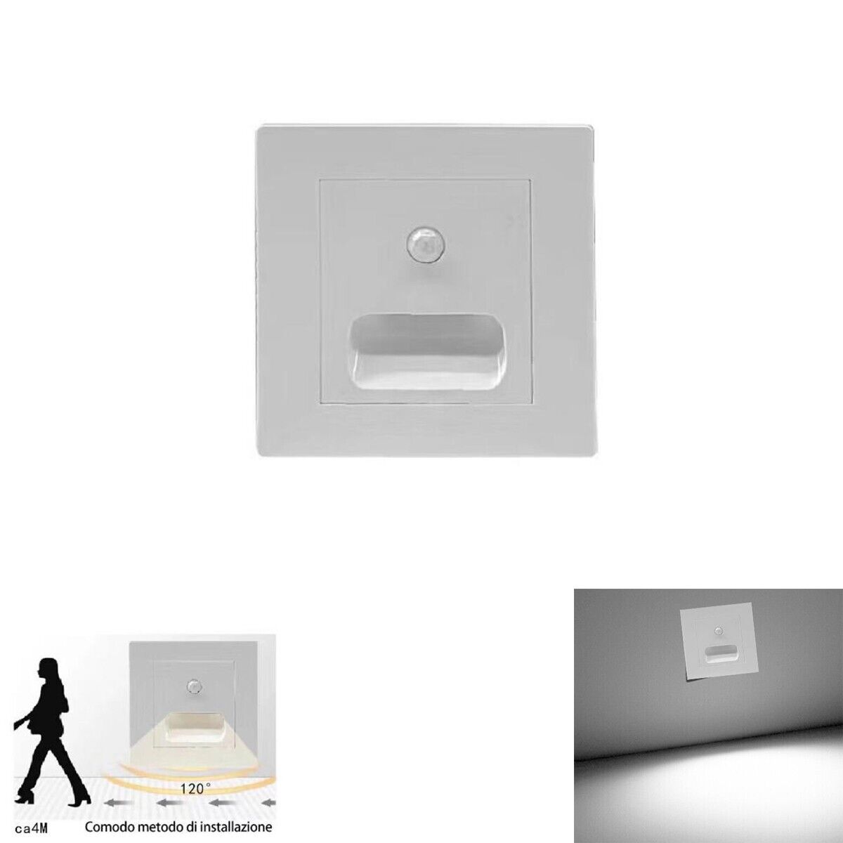 LUZ DE NOCHE LUZ DE ESCALÓN LED CUADRADA BLANCA SENSOR DE MOVIMIENTO ...