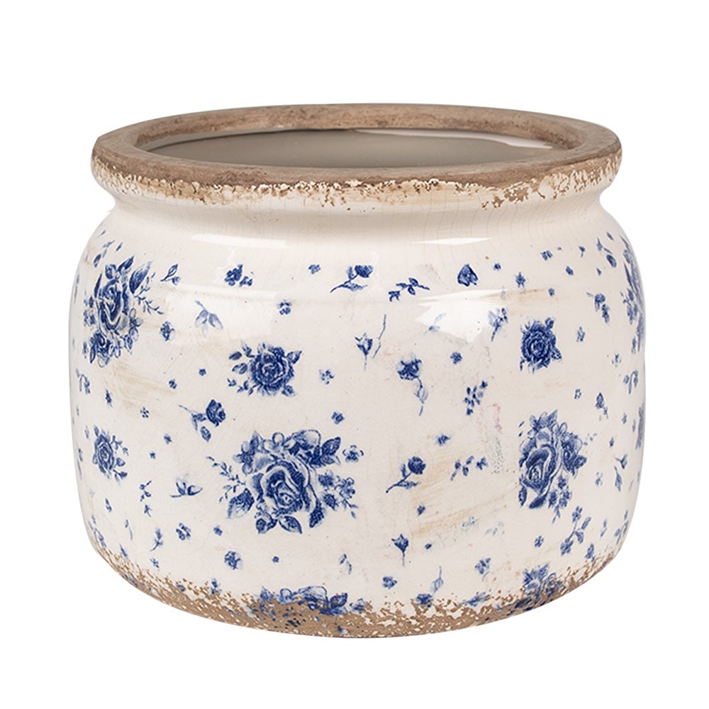 Clayre & Eef Pot de fleurs Ø 20x15 cm Beige Bleu Roses | Leroy Merlin