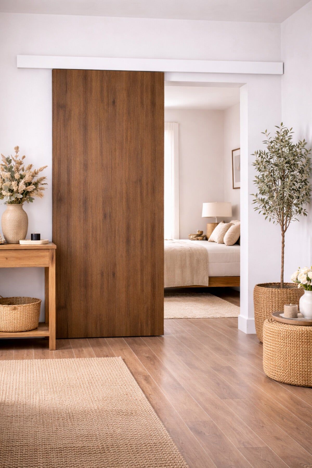 Porte Coulissante Décor Noyer Light Walnut H204 X L83 Cm, Rail Alu ...