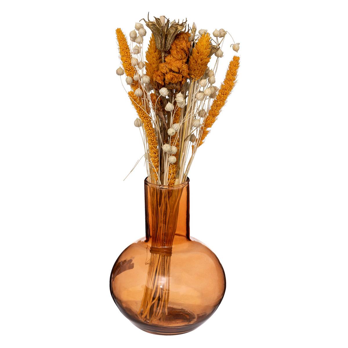 Composition De Fleurs Séchées "subli" Vase Verre H27cm Orange ...
