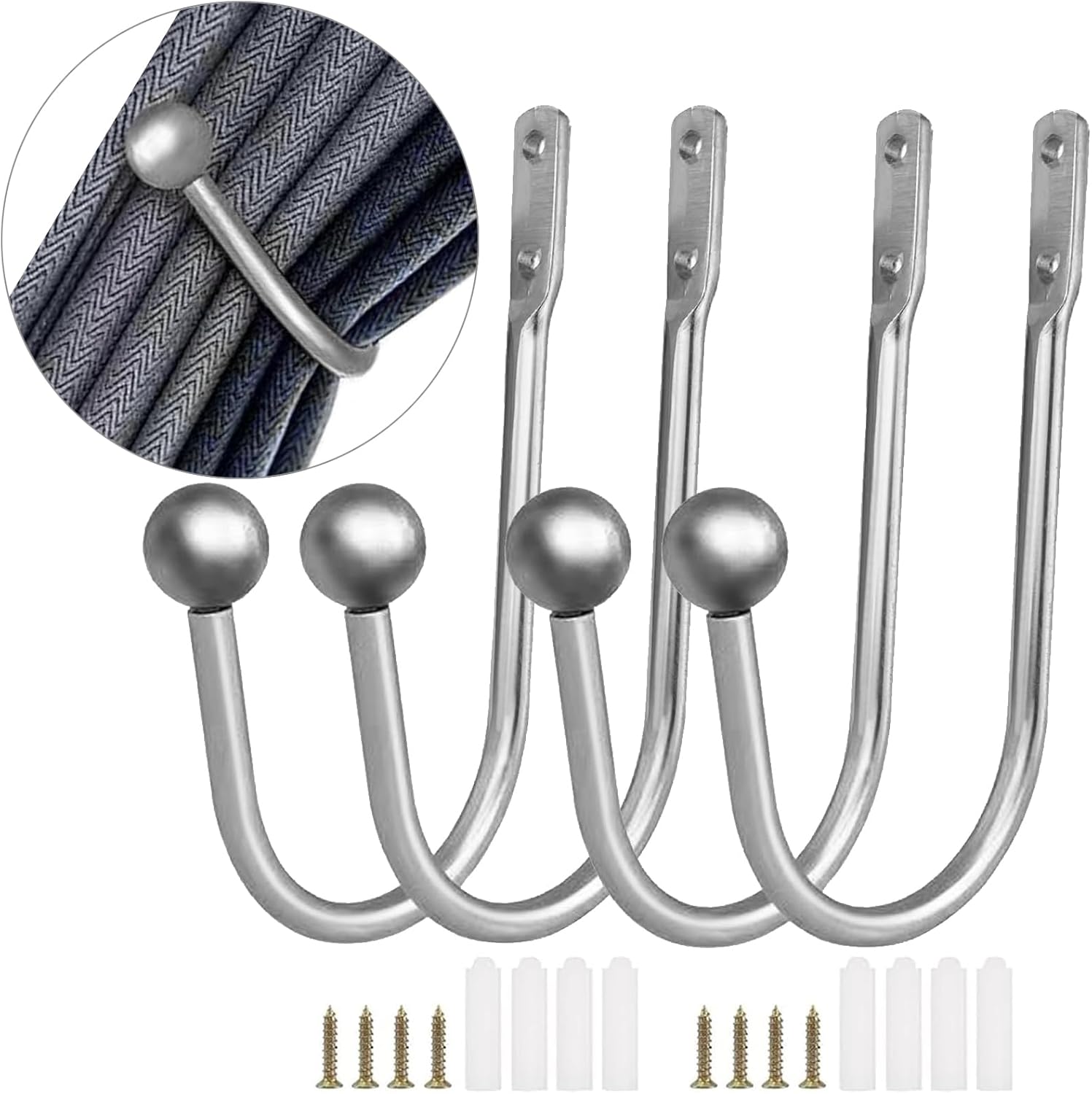 Lot de 4 crochets pour embrasses de rideaux, crochets muraux pour ...