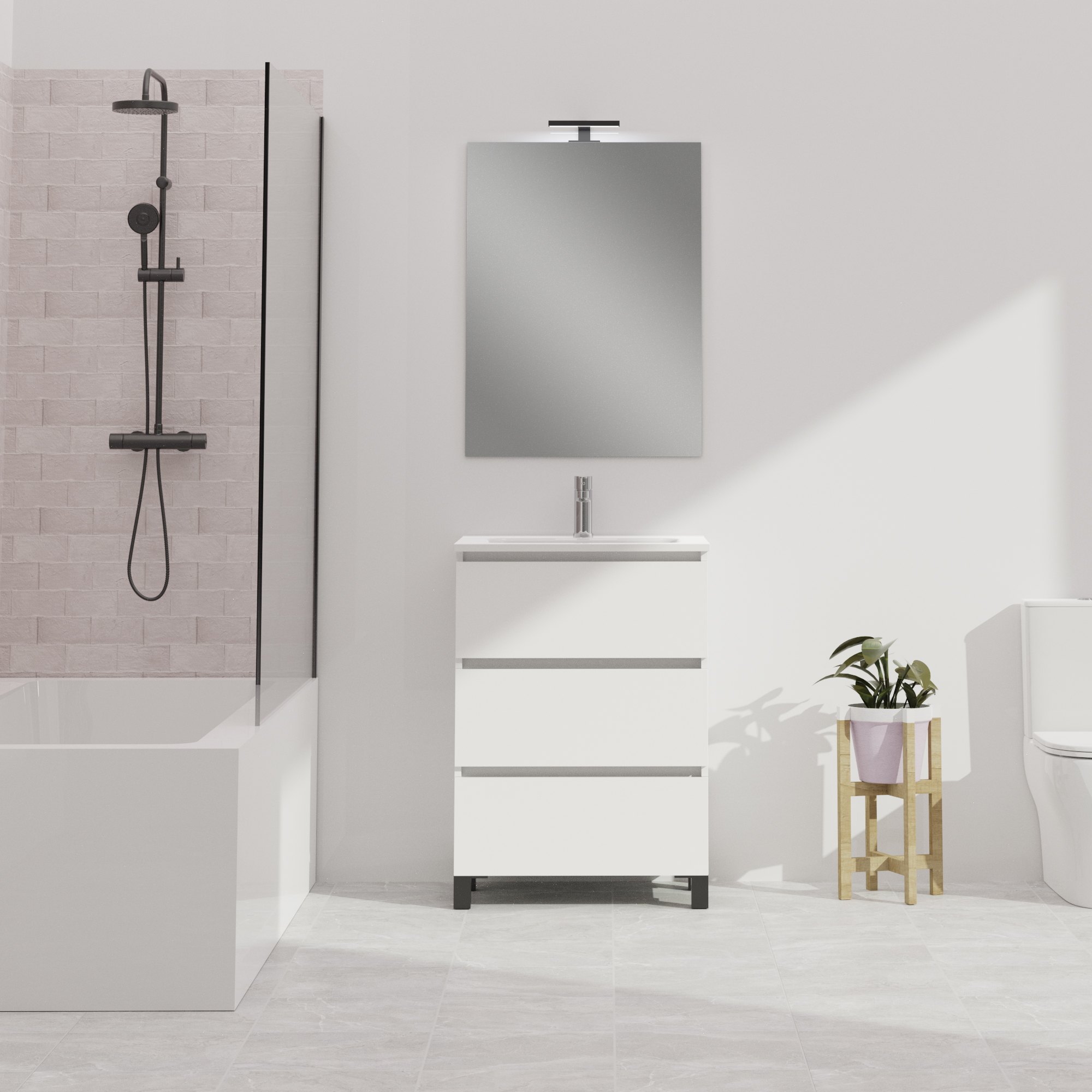ENSEMBLE DE SALLE DE BAIN WINK | 60 CM BLANC | TROIS TIROIRS | LAVABO ...