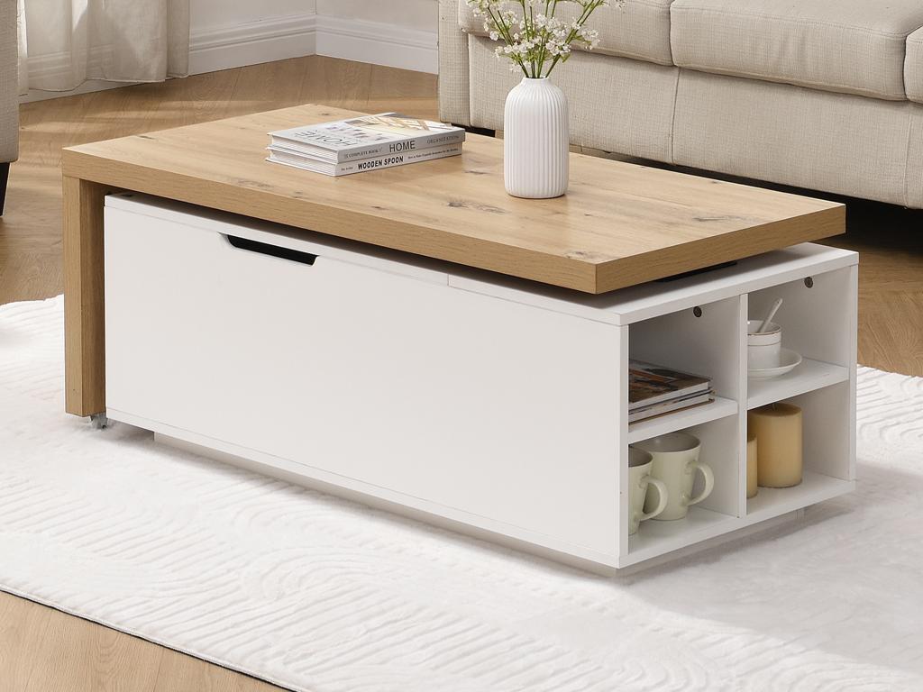 Tavolino sollevabile girevole in MDF Naturale e Bianco - PELINIA ...