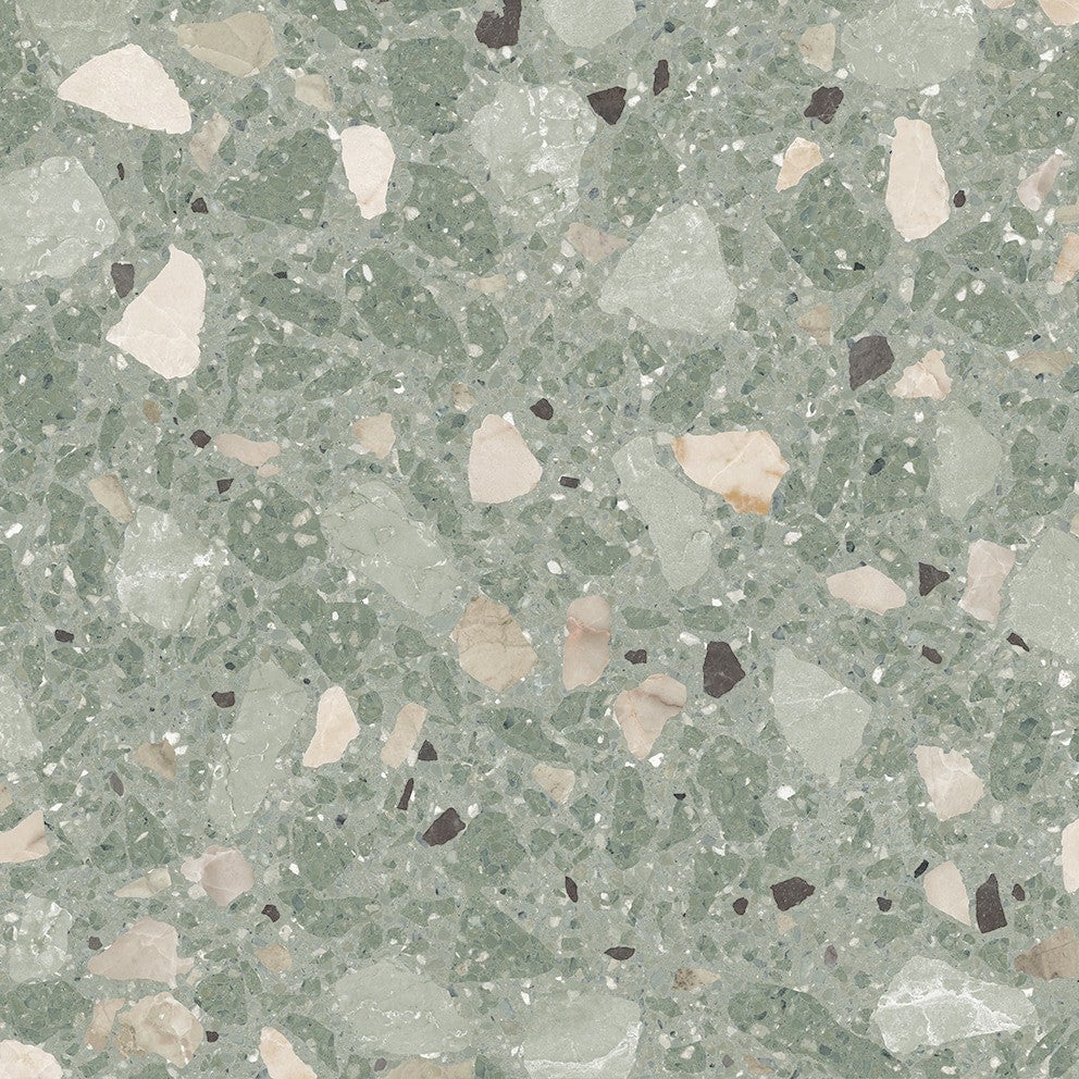 Carrelage sol / mur effet terrazzo 80x80 cm MONACO R VERDE | Leroy Merlin
