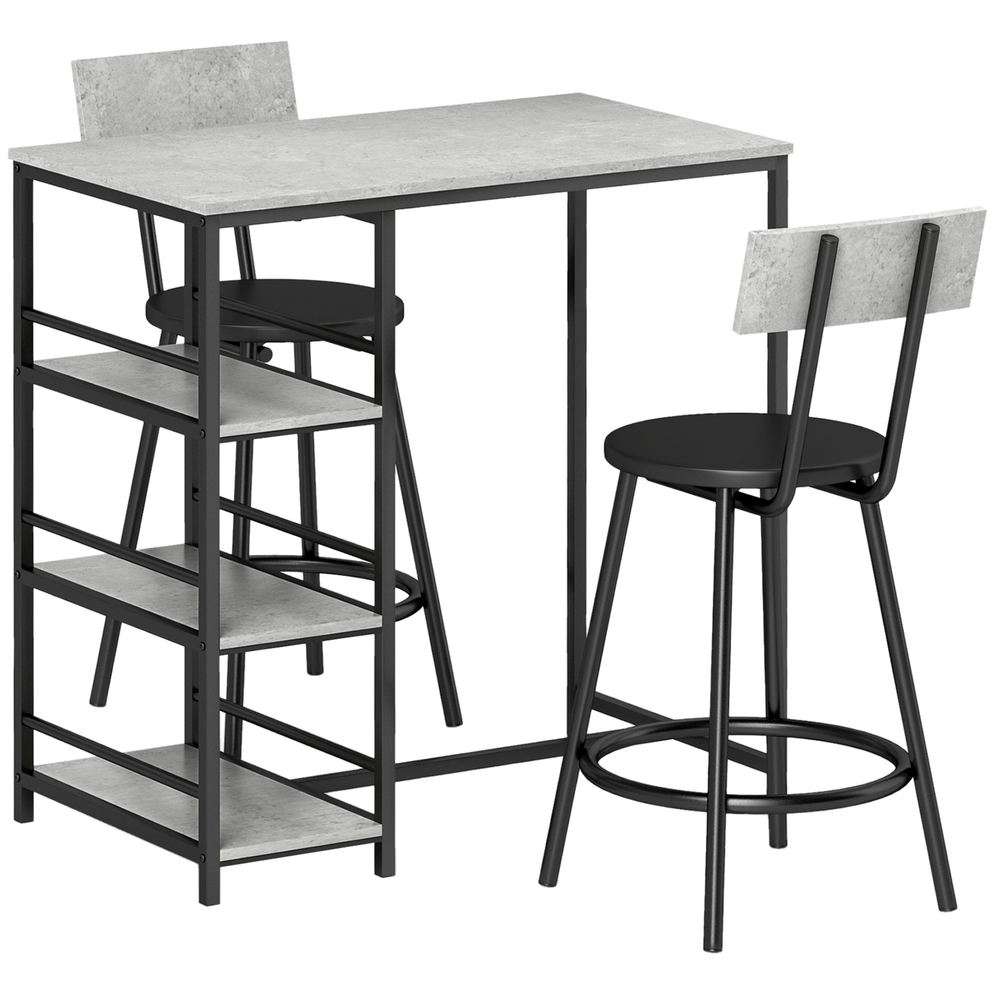 Ensemble table bar 2 tabourets - 3 étagères - acier noir effet béton ...