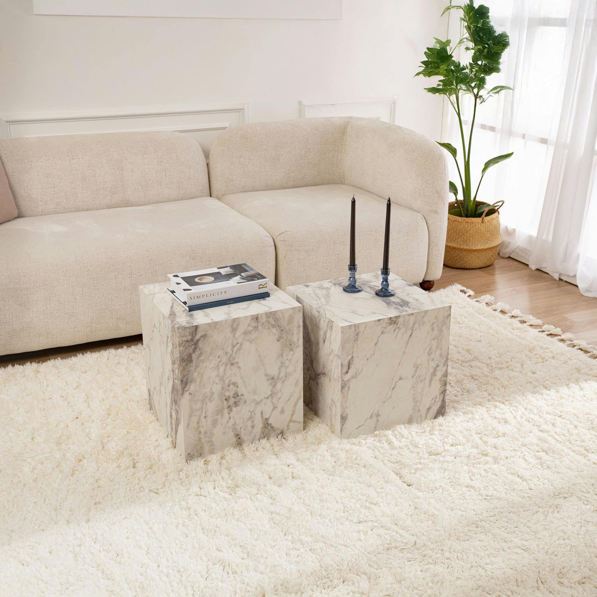Table basse cube effet marbre blanc - style design (2 pièces) MARFA ...
