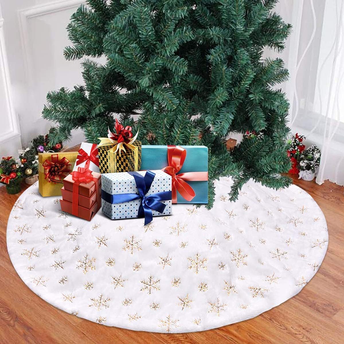 Jupe d'arbre de Noël dorée de 78 cm, couvre-pied d'arbre, tapis d'arbre ...