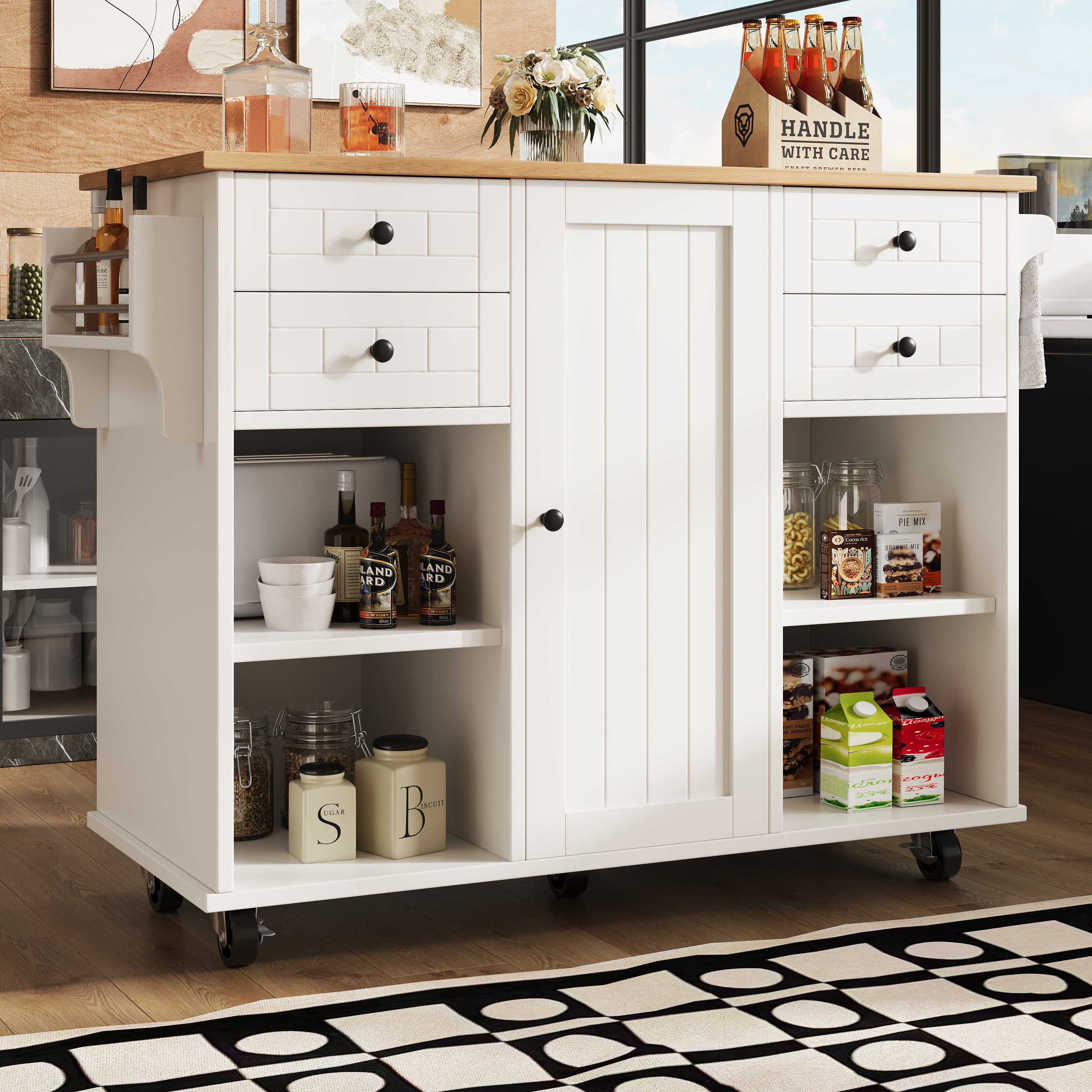 Isla de cocina móvil con 4 cajones, 1 puerta y estantes de ...