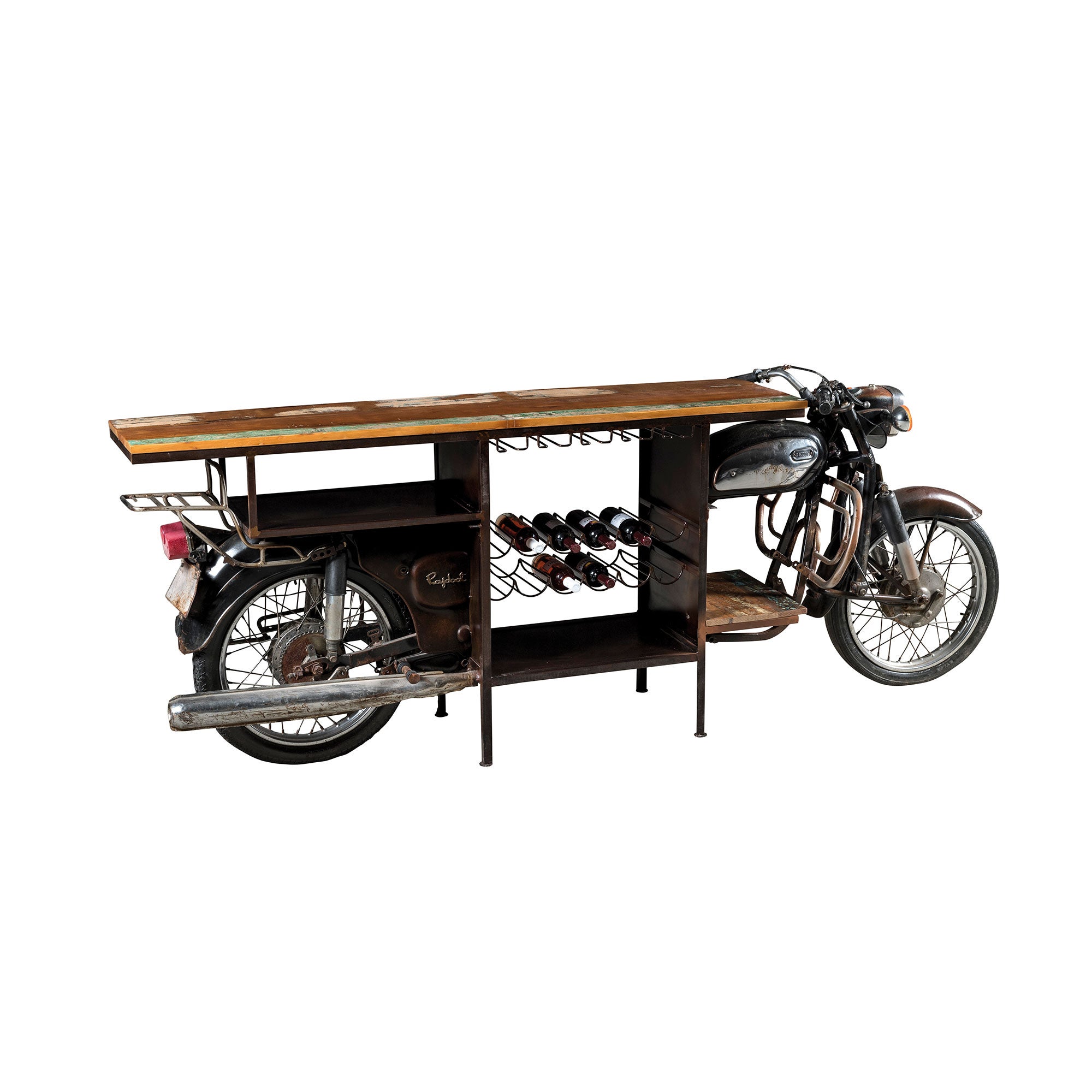 Table avec piètement moto en bois et métal noir vieilli - ROAD | Leroy ...