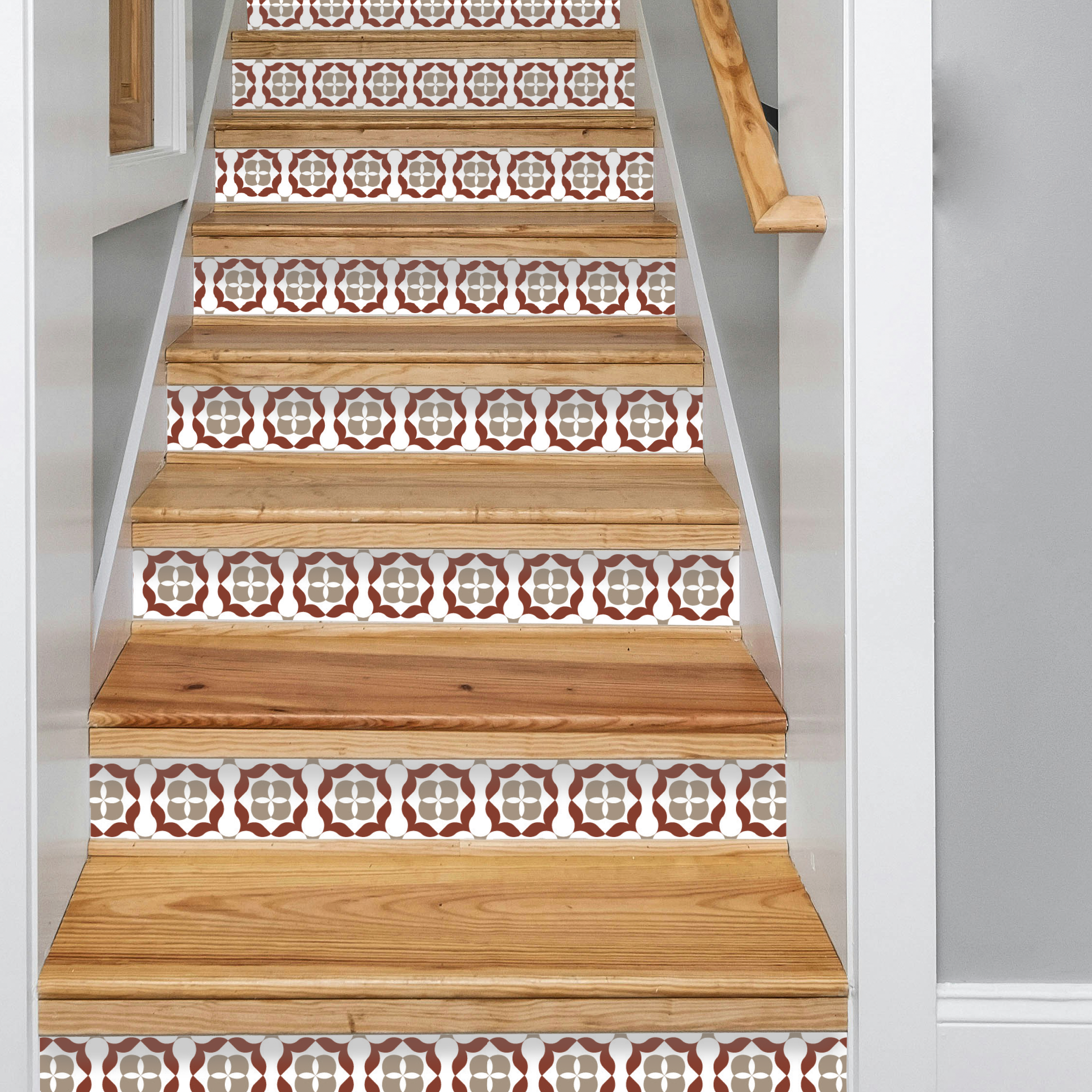 Contremarche PVC adhésivé FLORA - Effet Carreaux Ciment Rouge et Beige ...