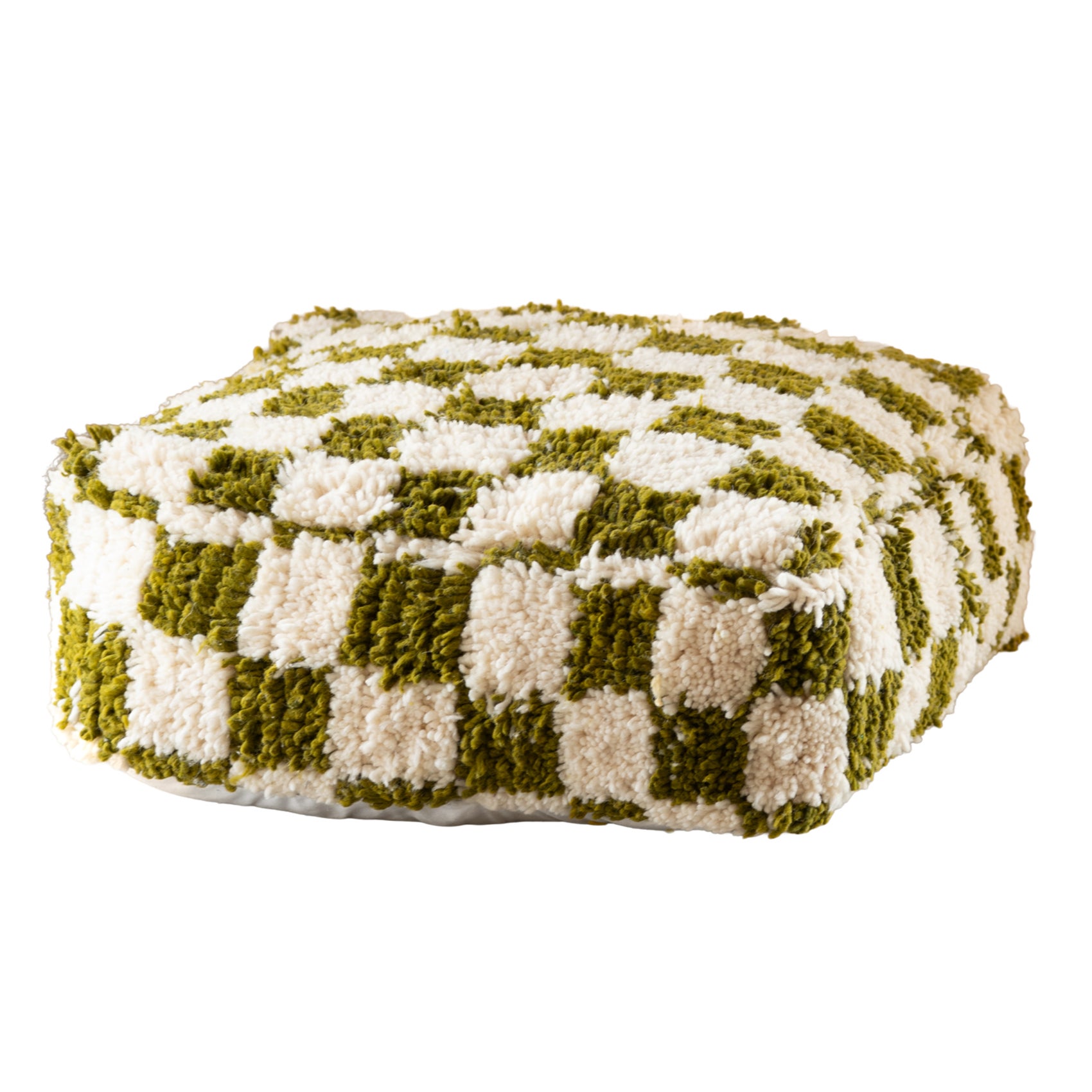 Pouf damier en laine avec garnissage - Vert - 56x56 cm - Laine | Leroy ...