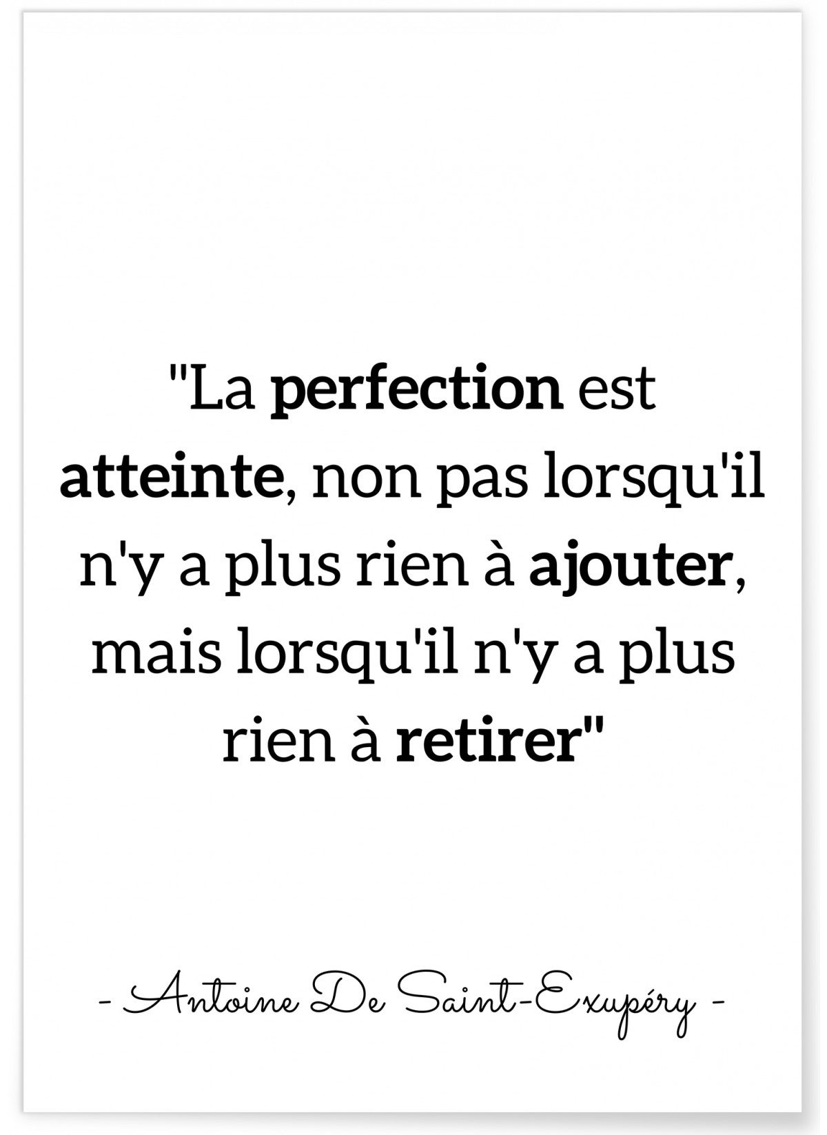Affiche Antoine Saint-Exupéry : 'La perfection est atteinte ...