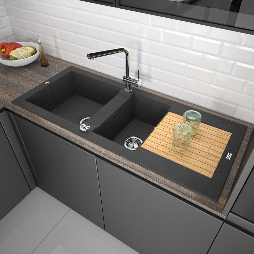 Évier séchant ÉOLE 2 bacs 118x50x20 cm | Leroy Merlin