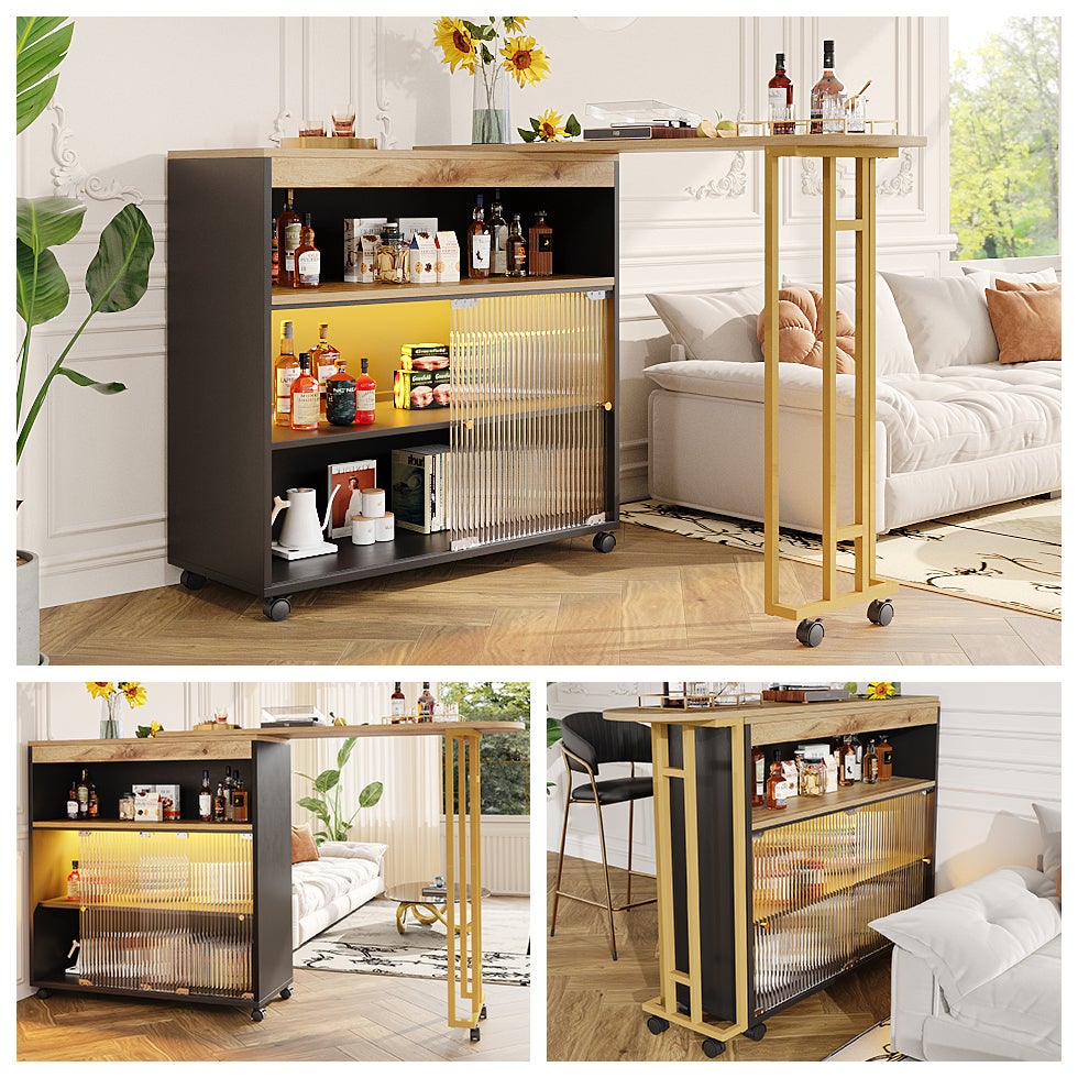 Meuble de bar pivotant - 2 portes en verre coulissantes et 3 étagères ...