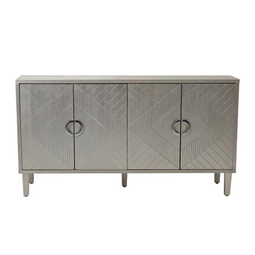 Armoire de rangement 4 portes 152 cm, pieds pin, MDF, champagne, salon ...