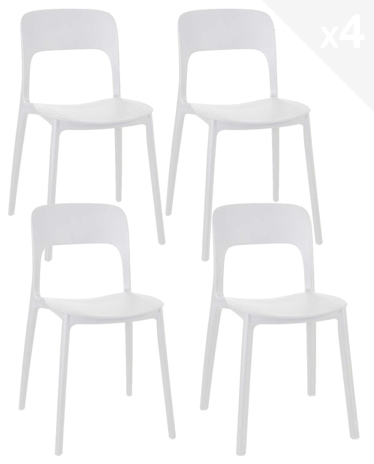 Lot de 4 chaises de cuisine blanches plastique souple empilables design ...