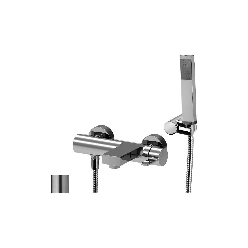 Mezclador monomando de ducha exterior con cuerpo cromado y mando negro ...