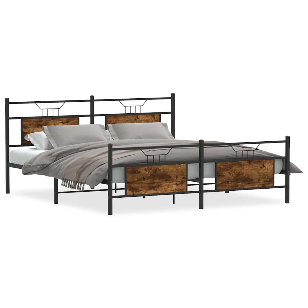 Lit double | Lit adulte | Cadre de lit en métal sans matelas chêne fumé ...