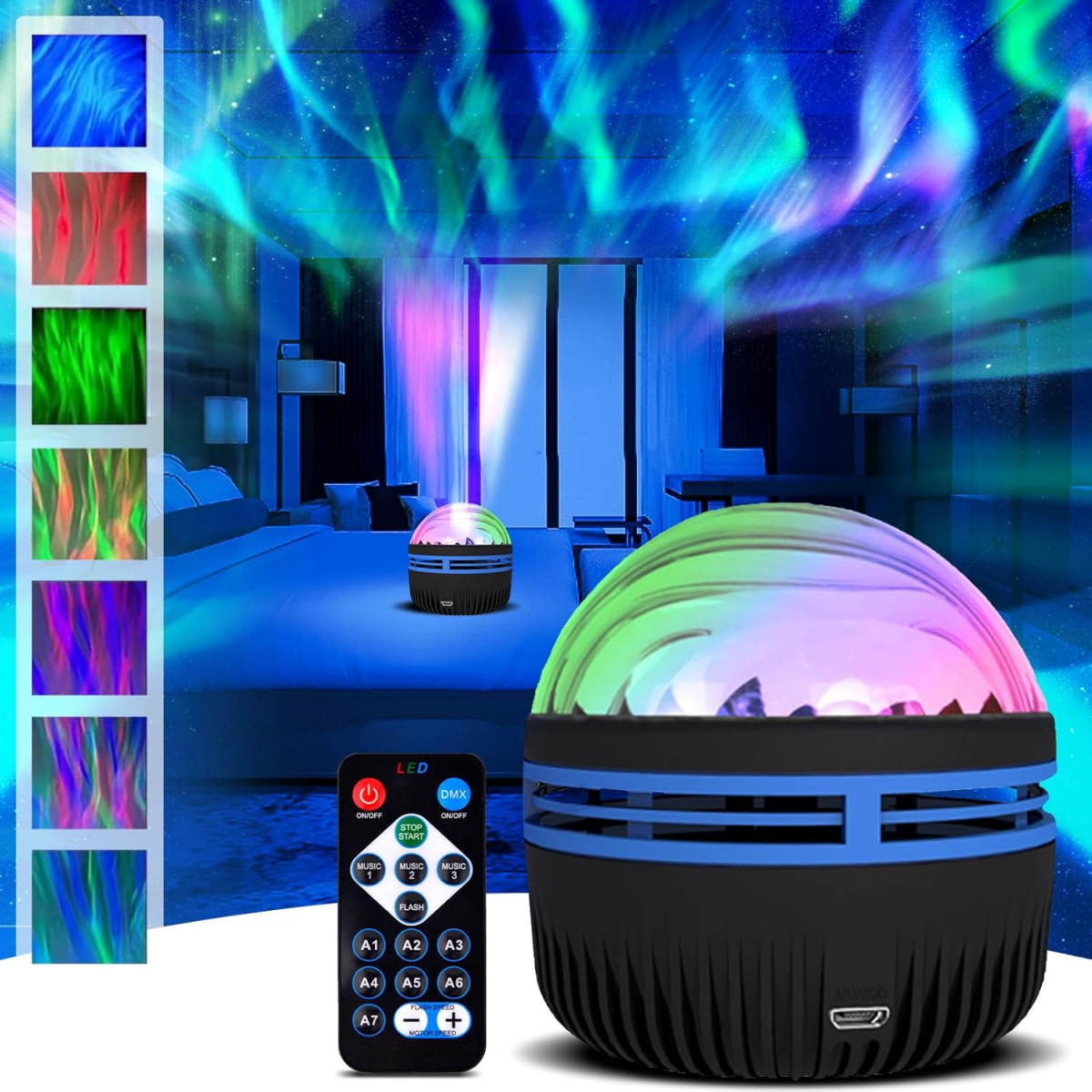 Proyector Aurora Boreal LED 2 en 1: proyector de olas oceánicas y ...
