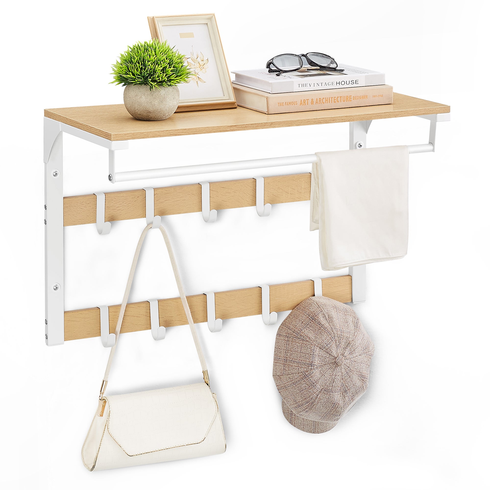 Perchero de Pared, Perchero Colgante con 10 Ganchos Extraíbles, Doble ...