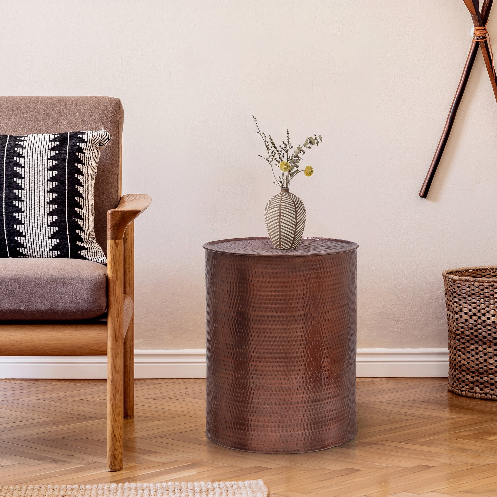 Table basse de salon ronde bout canapé cuivre Porvoo design vintage ...