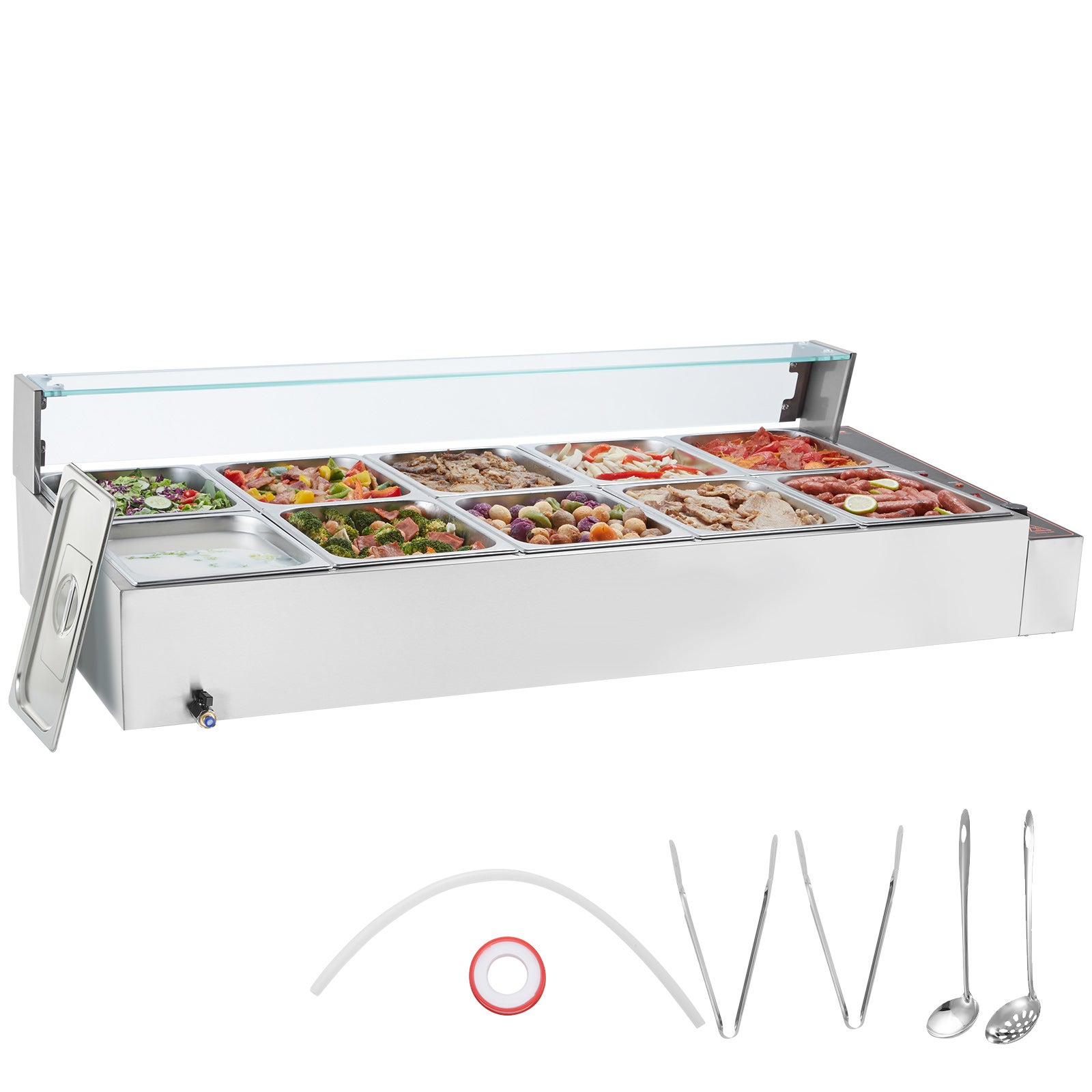 Chauffe-plats buffet avec VEVOR 10 récipients de 7,6 litres,1700 W,inox ...