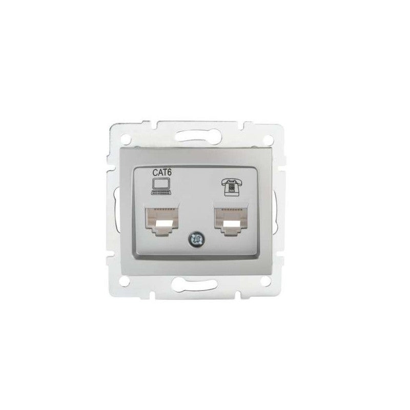 Prise RJ45 CAT6 + RJ11 Encastrable DOMO Argent | Leroy Merlin