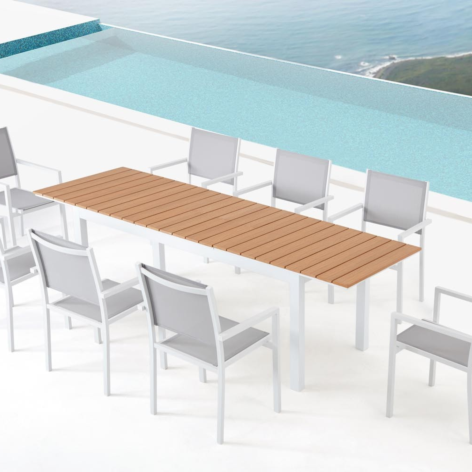 MADEIRA Mesa de jardín extensible de aluminio y madera de 8 plazas ...