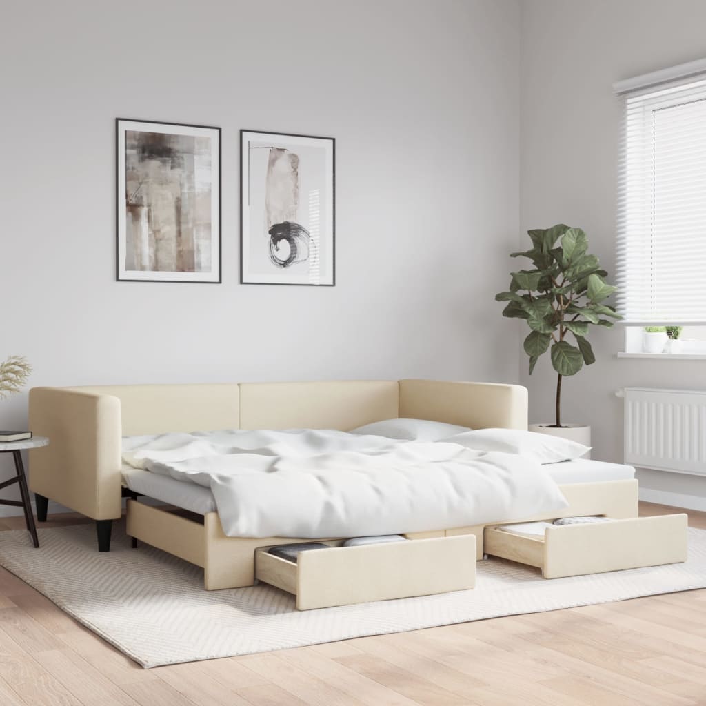 Sofá cama nido con cajones tela color crema 100x200 cm | Leroy Merlin
