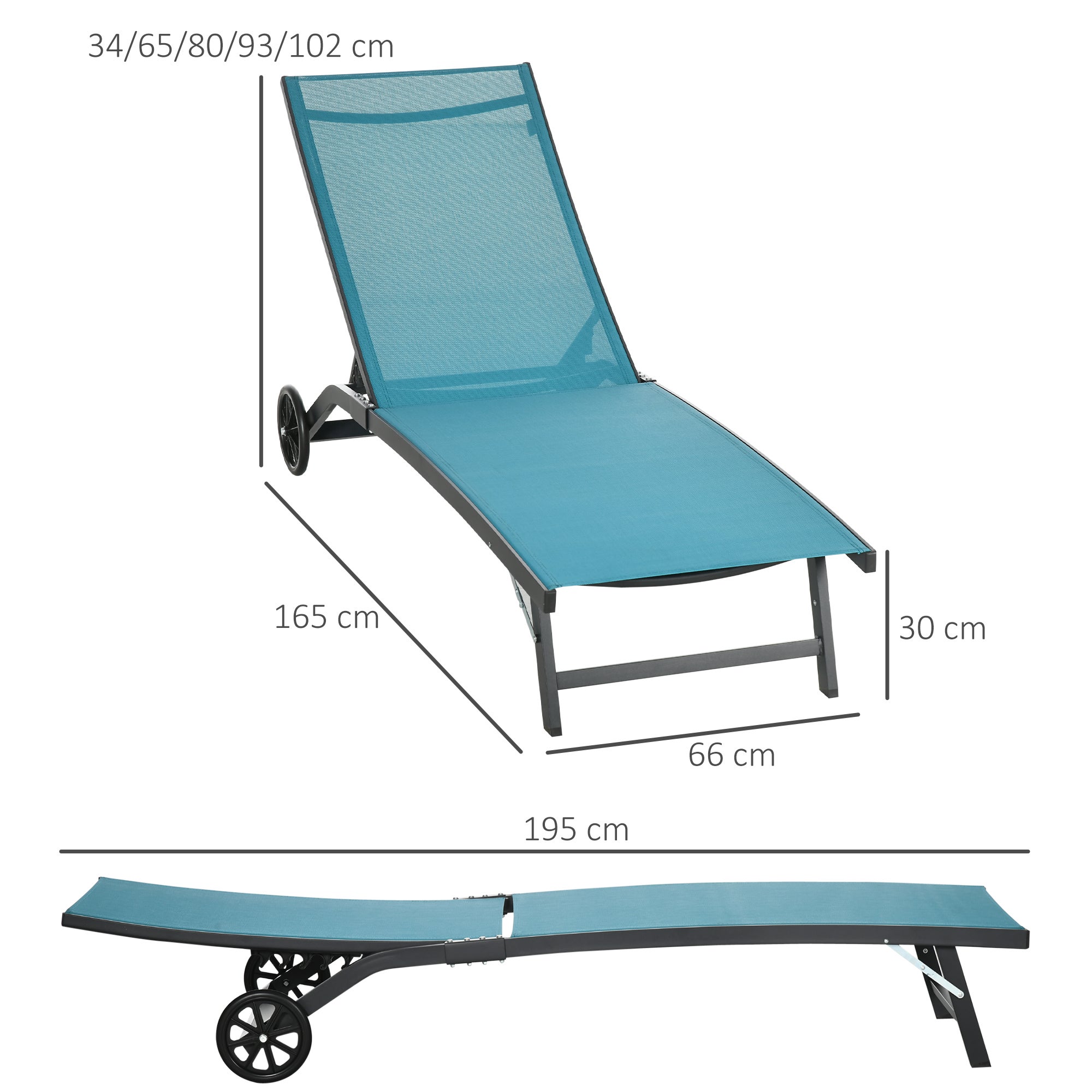 Chaise longue, dossier réglable 5 positions, tissu respirant, structure ...