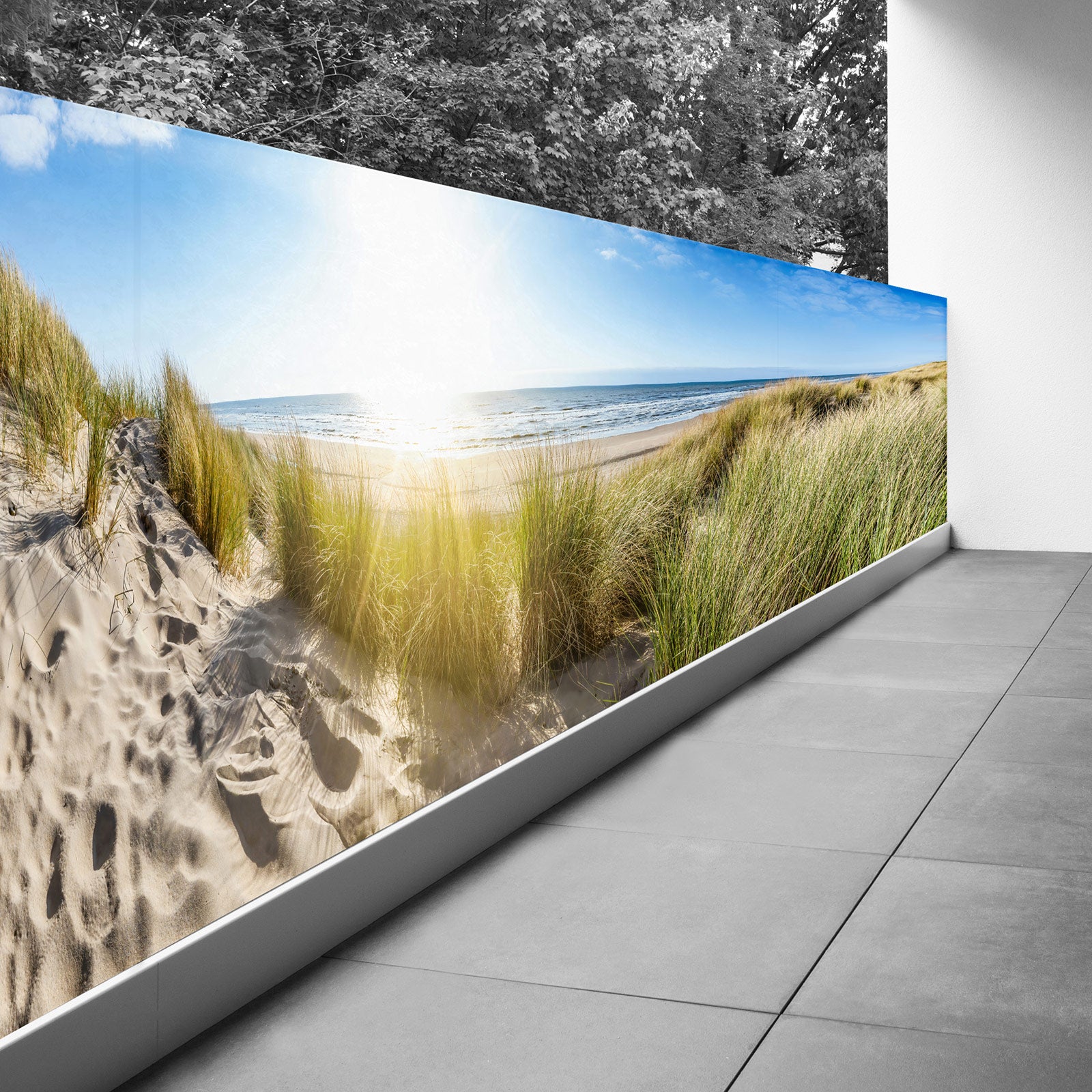 Brise vue Trompe l'oeil - 80x280 cm - Plage mer - Bâche 80% d ...