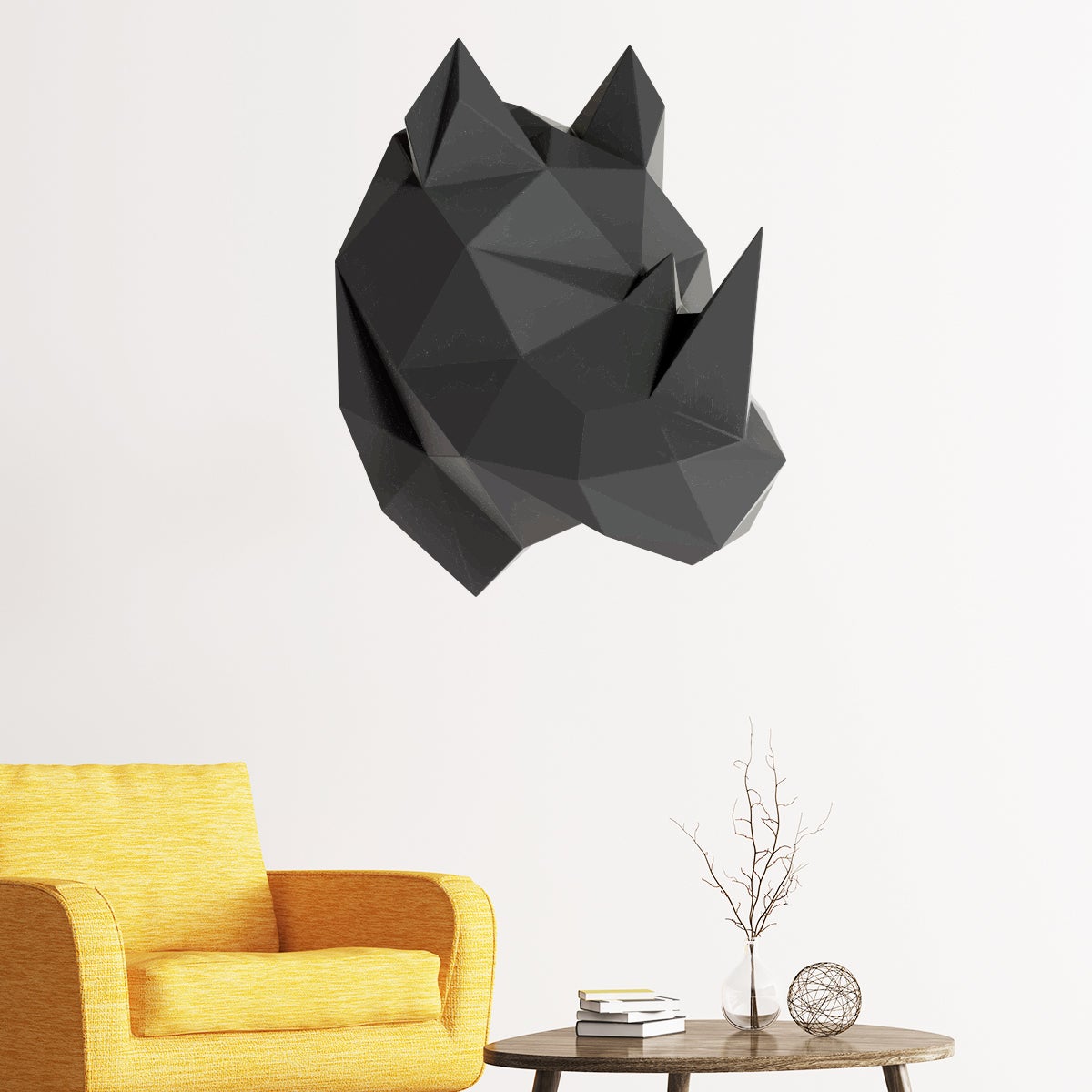 Sticker origami 3D rhinocéros noir de profil 120 x 95 cm | Leroy Merlin