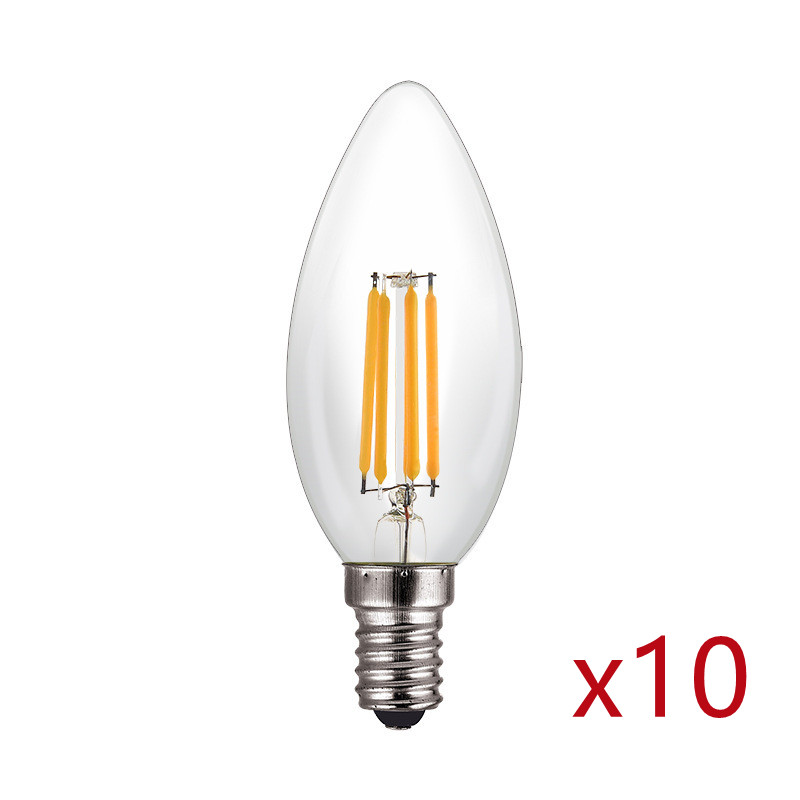 Lot de 10 Ampoules LED E14 Flamme Filament 4W Eq 40W blanc chaud 2700K | Leroy Merlin