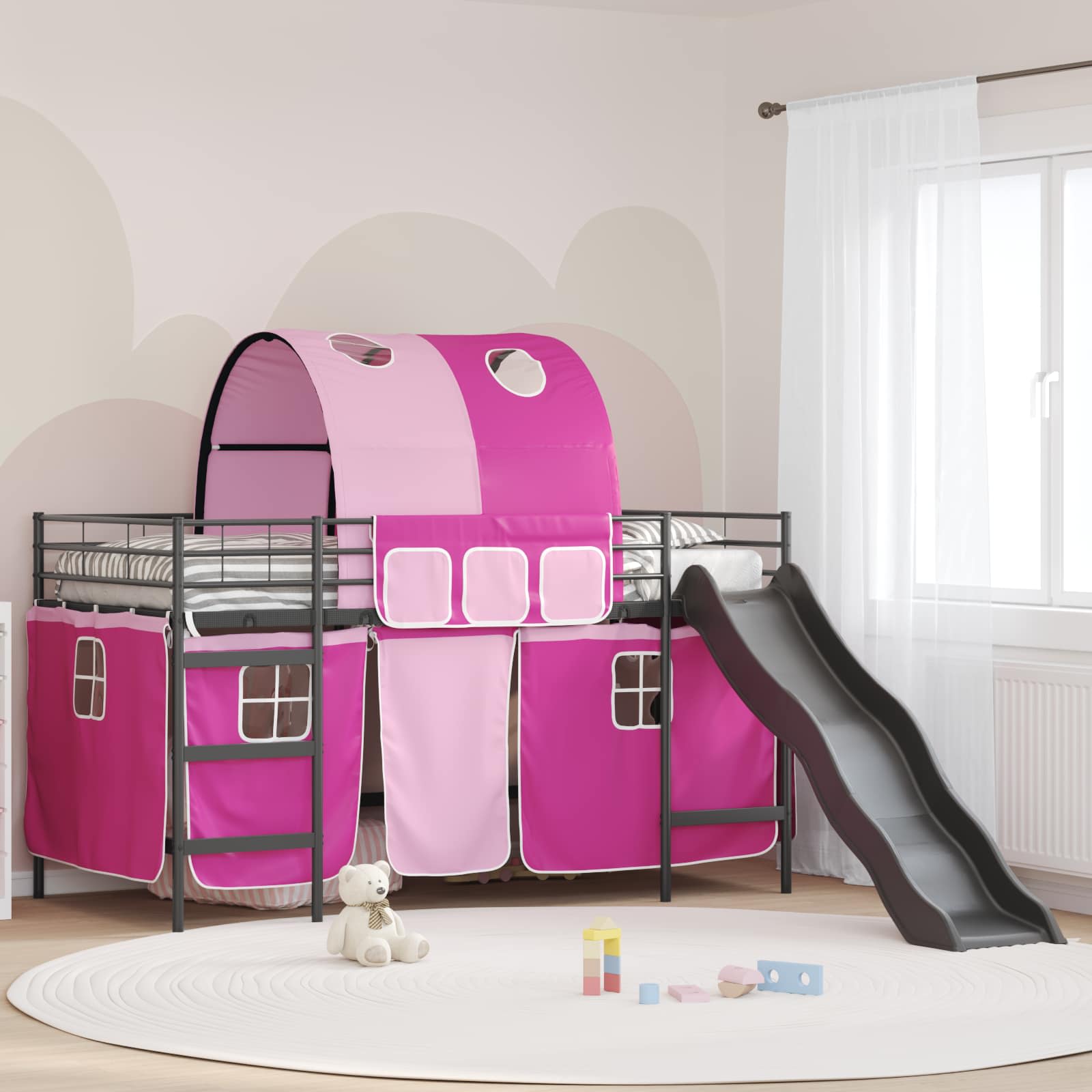 Estructura de litera para niños Negro y Rosa 100 x 200 cm Metal | Leroy ...
