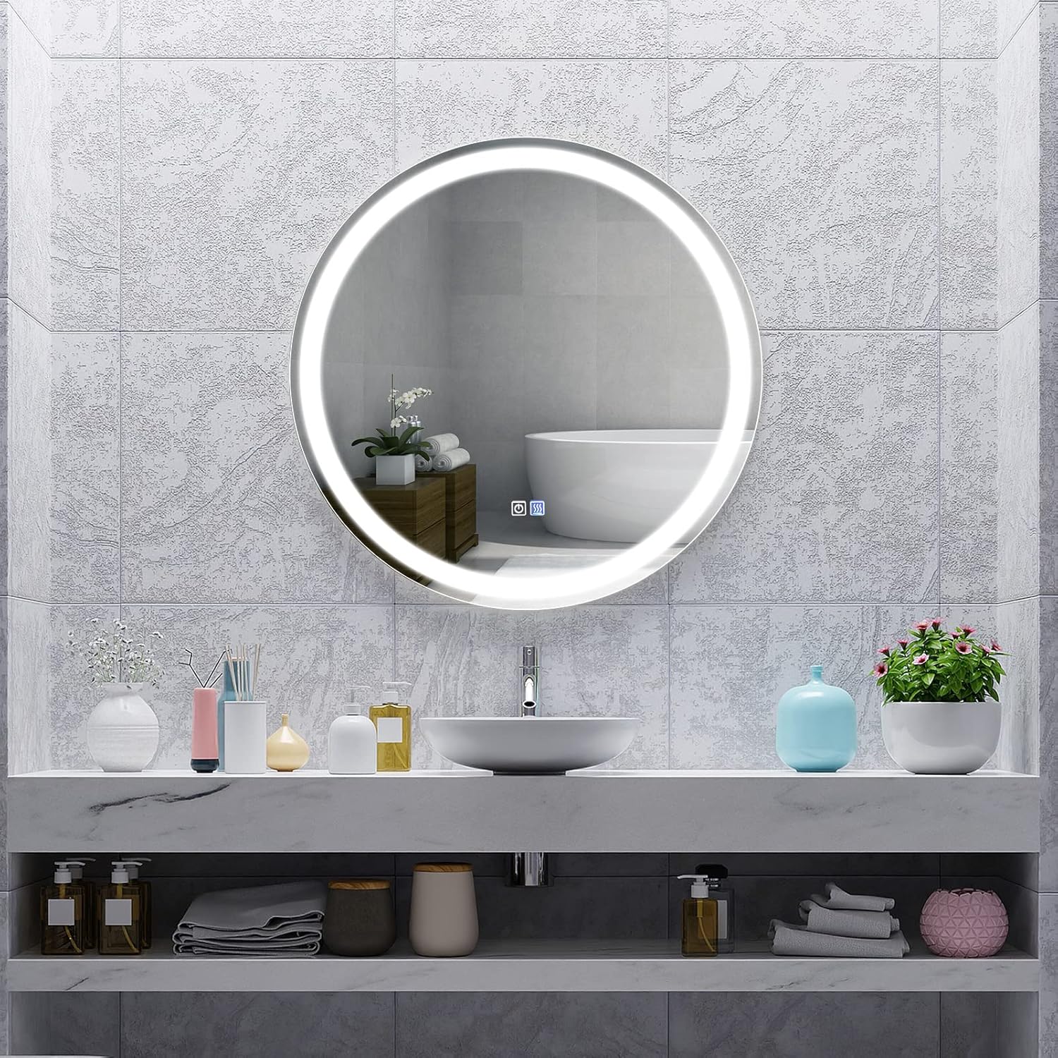 Espejo de baño LED, espejo de pared con 3 colores de luz y brillo ...