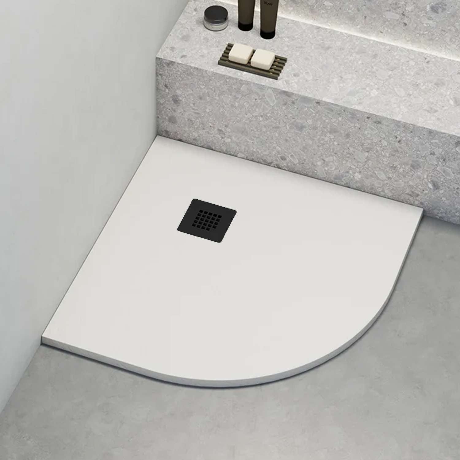 Plato de ducha POALGI - 90x90 cm semicircular - Blanco - Serie Hos's ...