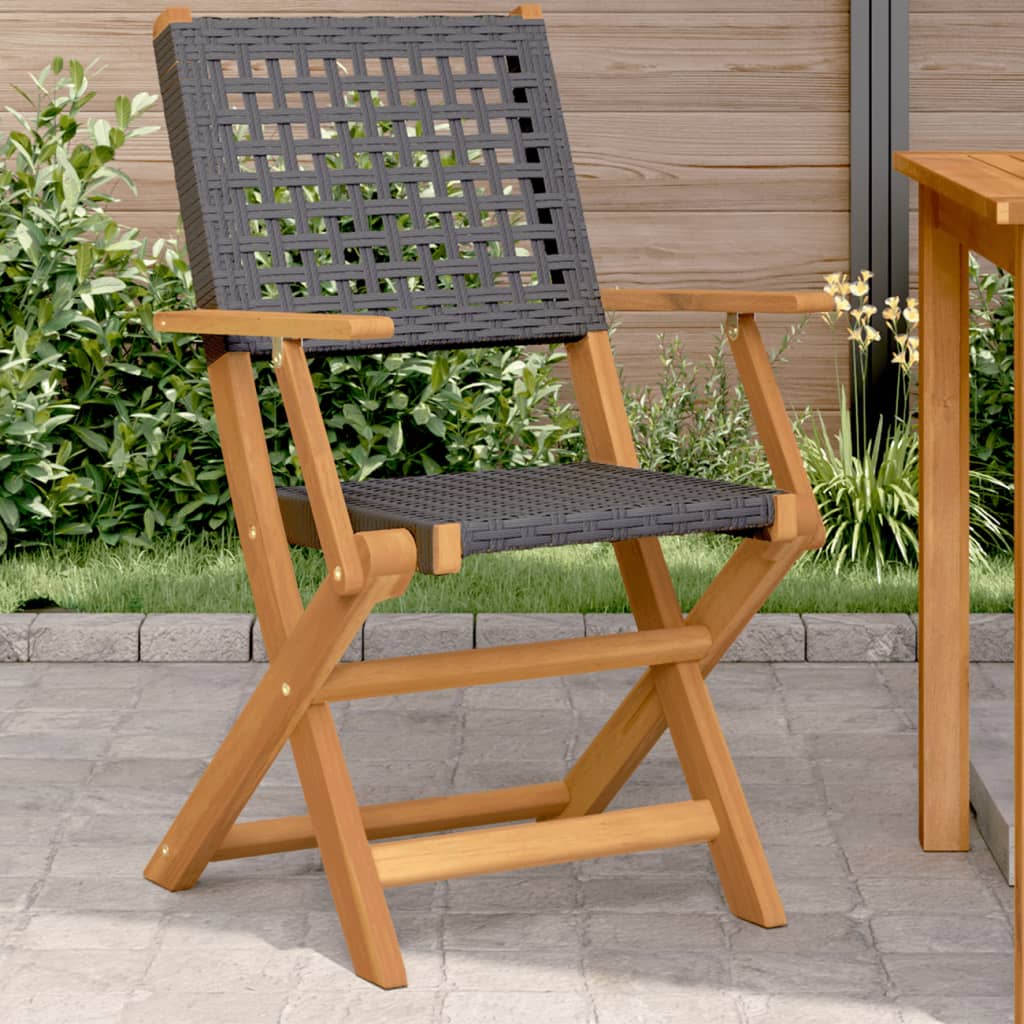 Chaises de jardin lot de 2 noir bois massif d'acacia et rotin vidaXL ...