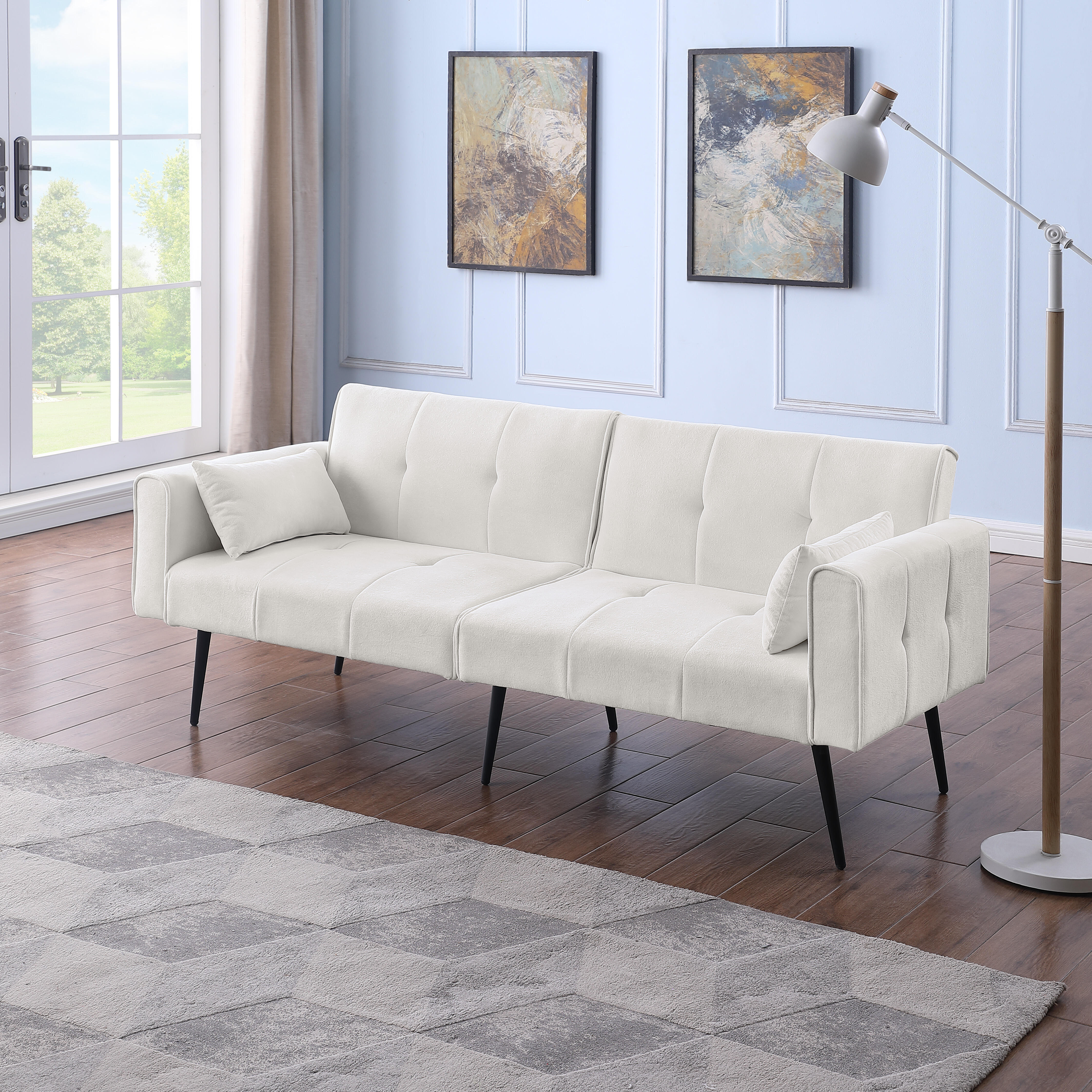 Canapé 3 places 175x71x71 cm, transformable en lit, structure bois et ...