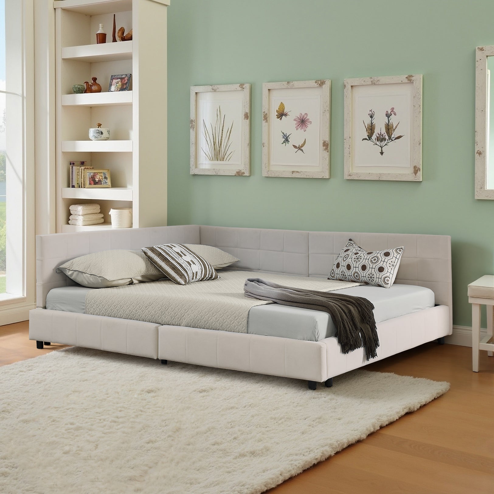 Lit Banquette 140x200 cm - Avec Dossier Haut et Revêtement Velours, Lit ...