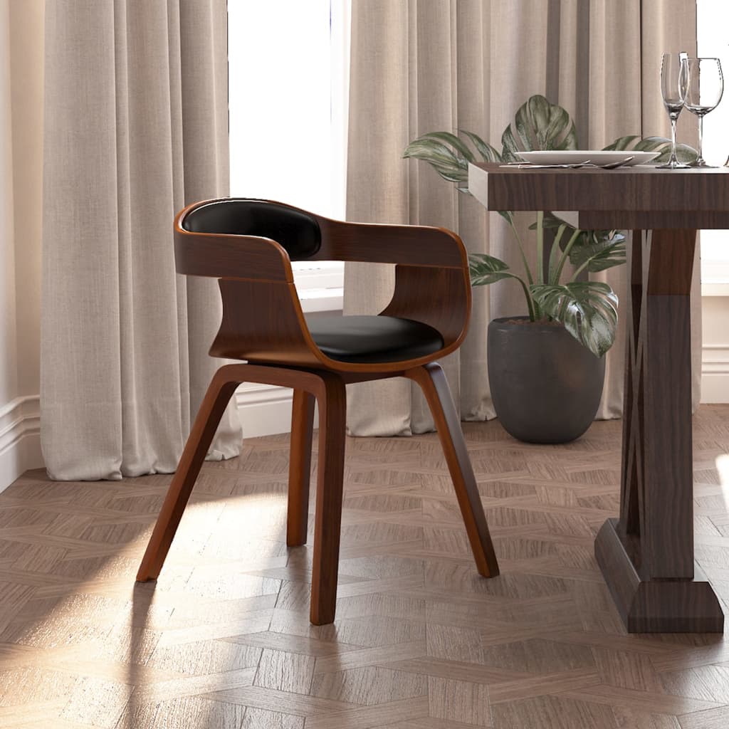 Silla de comedor negra de madera curvada y piel sintética. | Leroy Merlin